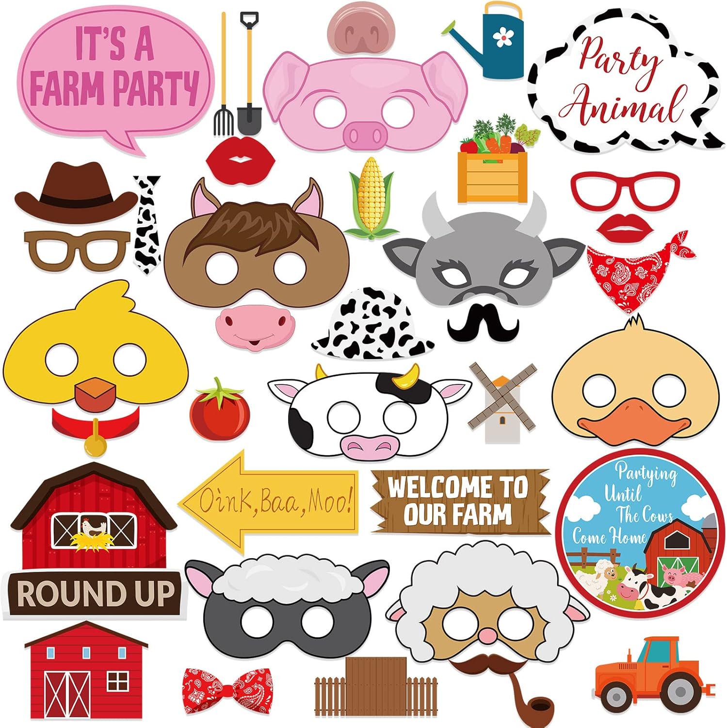 Amazon.com: 38 Pieces Farm Photo Booth Props Farm Animals Party ...