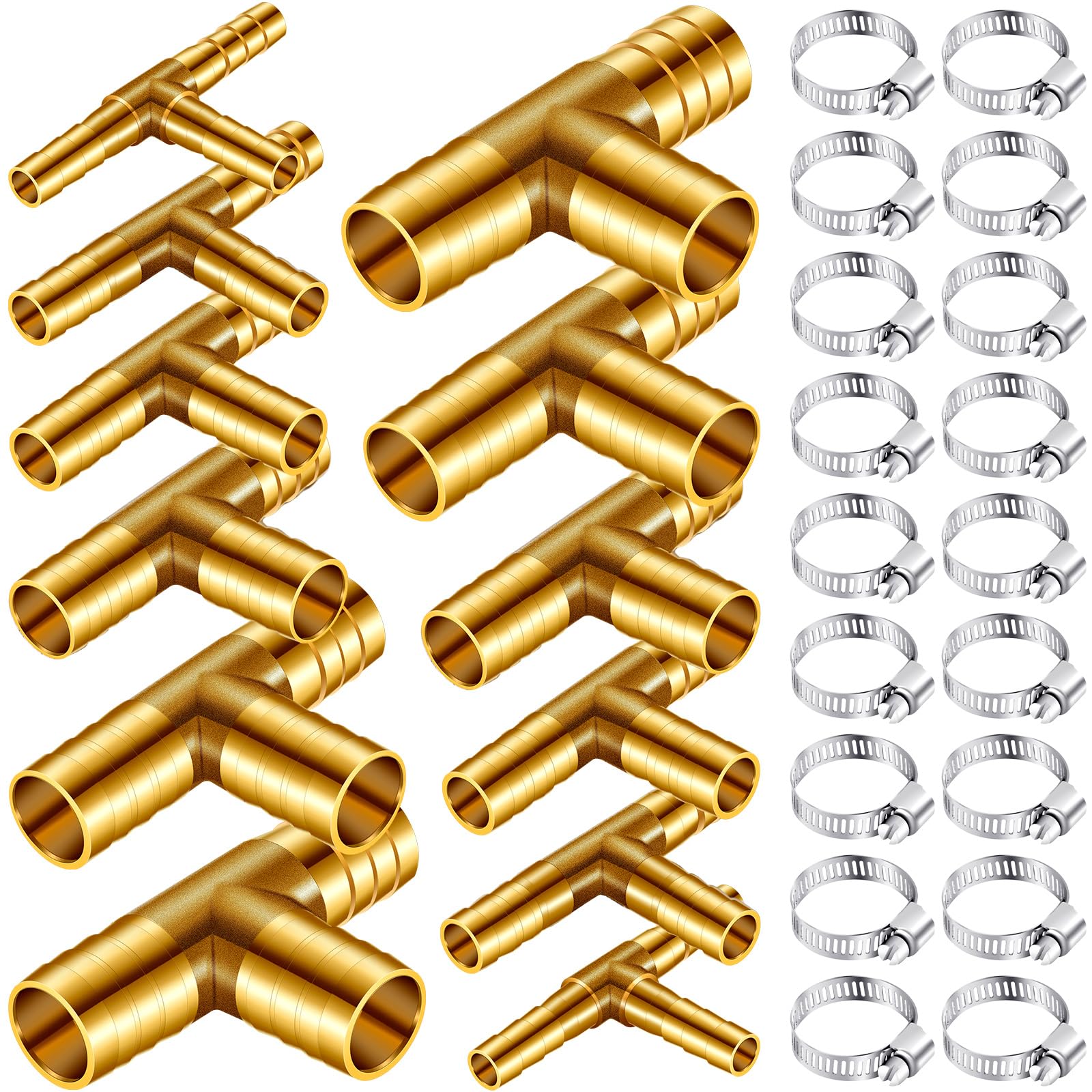 Amazon.com: Yaocom 12 Pcs Brass Hose Barb Tee Barbed T Fitting 3 Way Air Hose Fitting T Shape ...