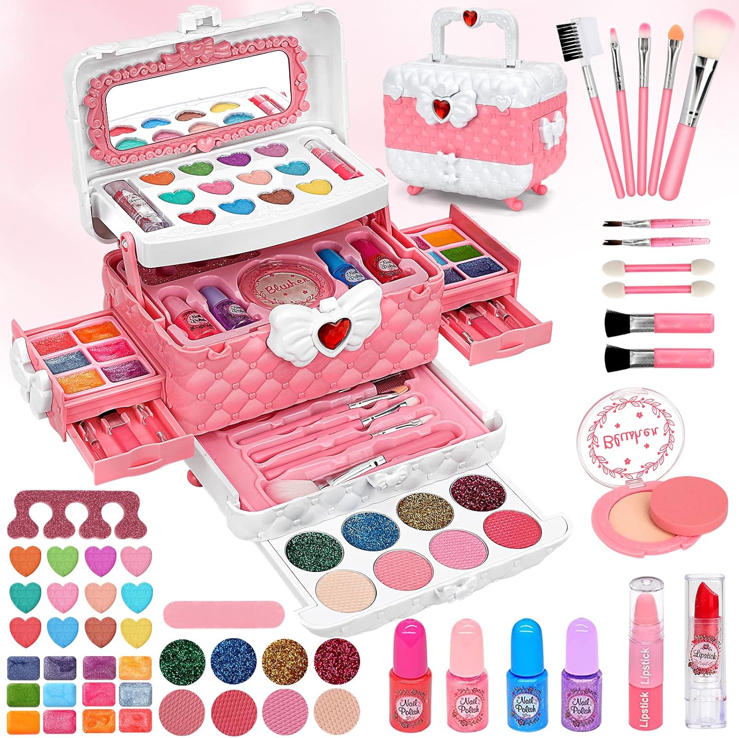 Kids Makeup Sets for Girls, 55pcs Real Washable Childrens Make Up Set ...
