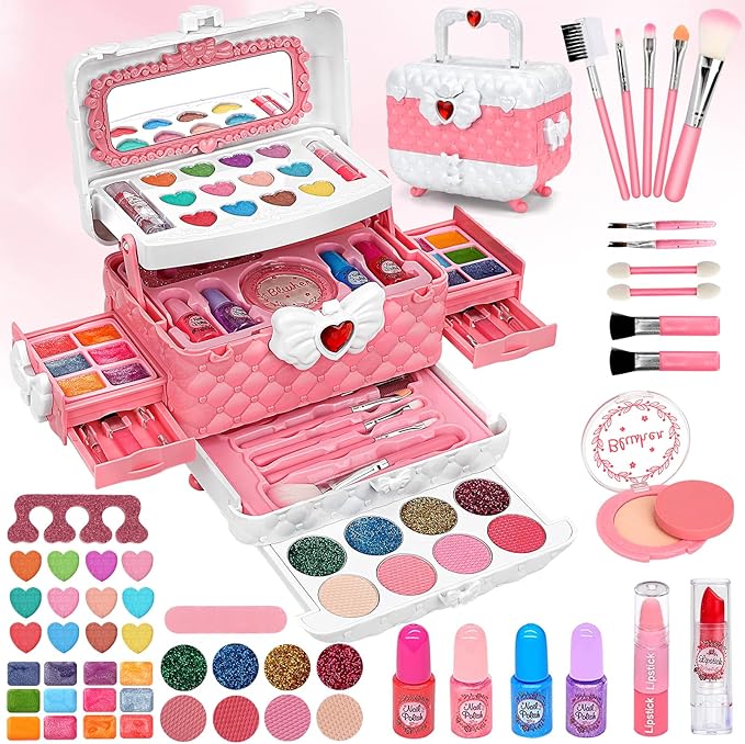 Kids Makeup Sets for Girls, 55pcs Real Washable Childrens Make Up Set ...