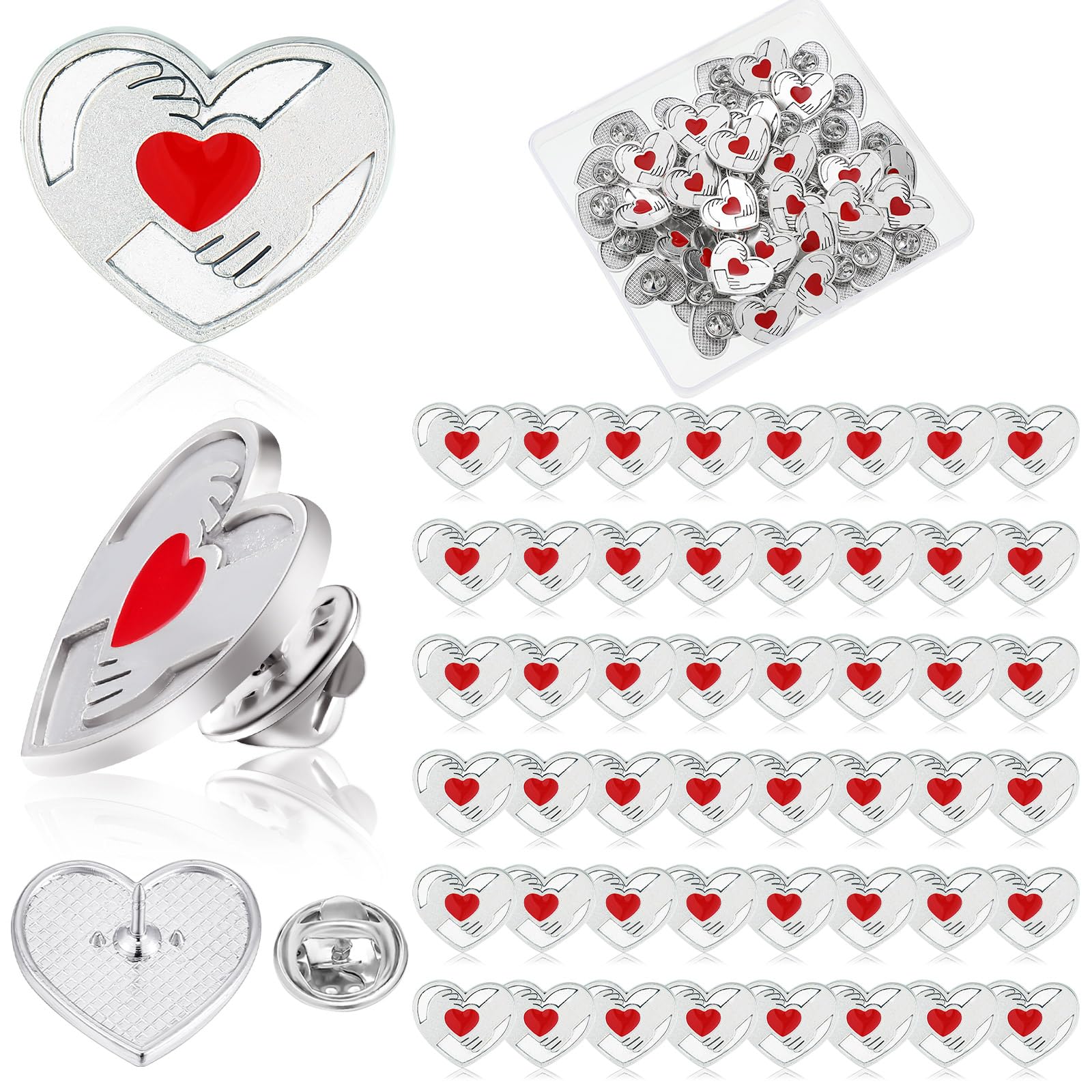 Amazon.com: Yinkin 50 Pcs Heart Lapel Pins Bulk Red Sliver Heart Pin ...