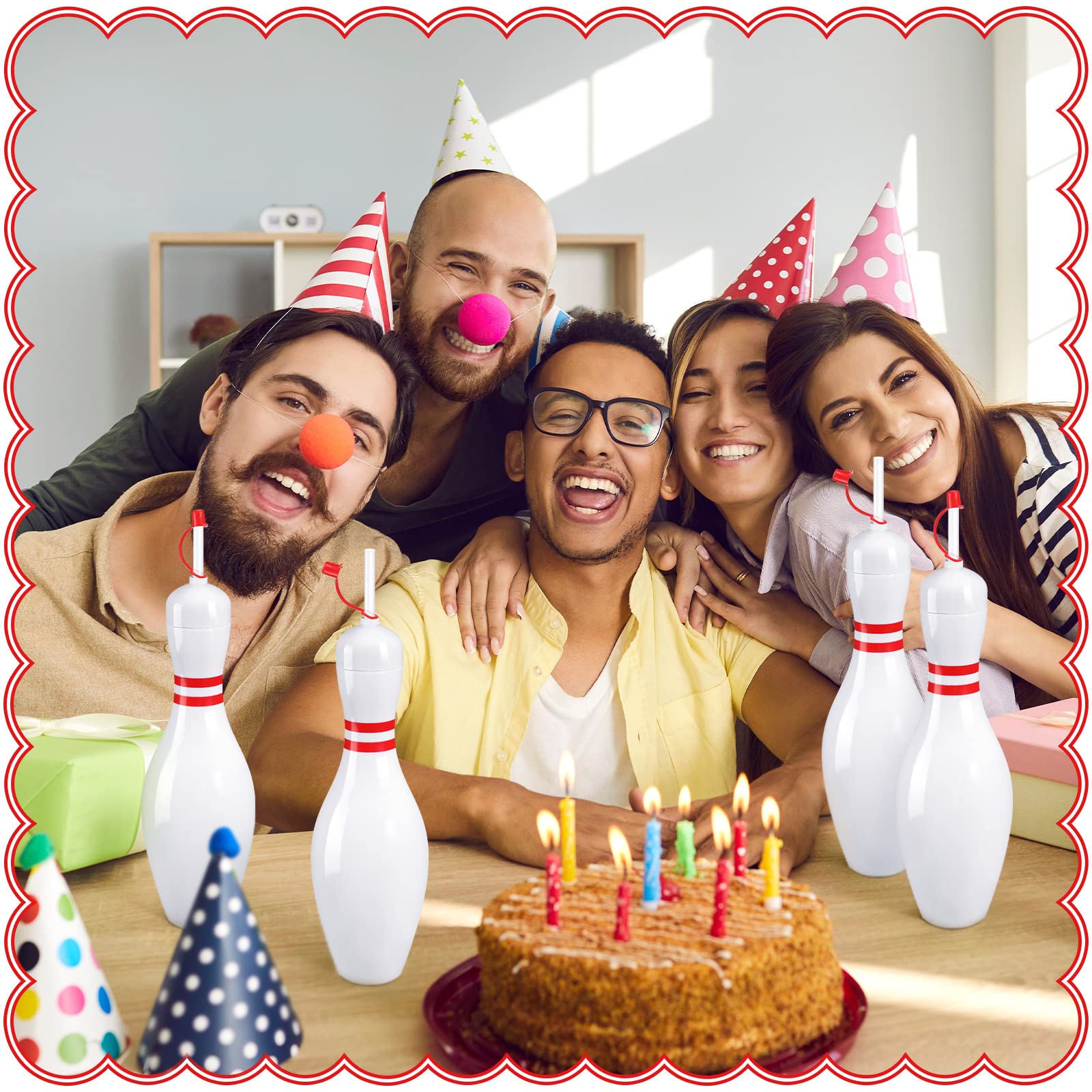 Bowling Pin Water Bottles with Straws and Lids 25 oz Plastic Reusable ...