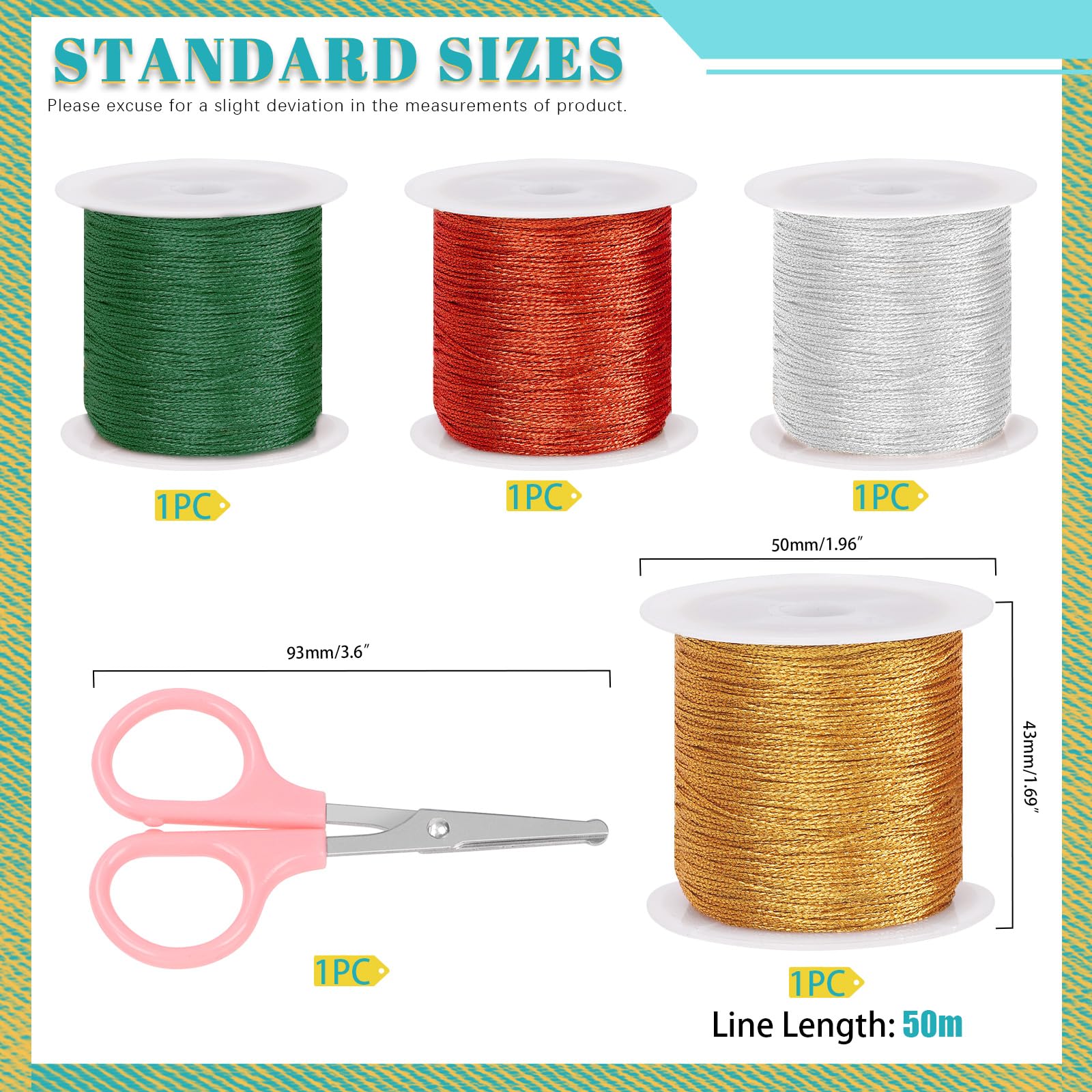 Cimeton 5Pcs Metallic Cord Tinsel Rope Set with Scissor, 4 Colors ...