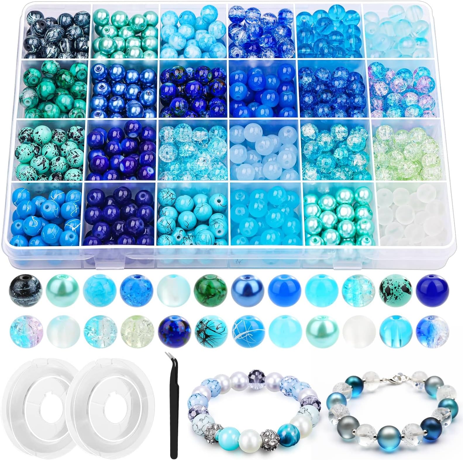 Amazon.com: 720pcs Glass Beads for Jewelry Making 8mm, 24 Colors Bead ...