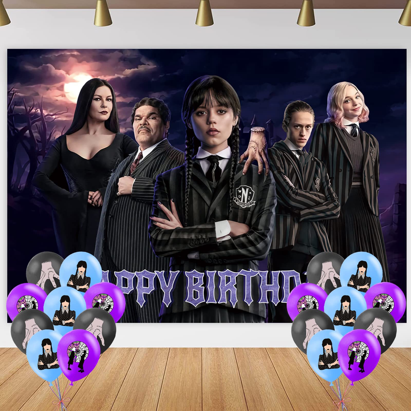 Wednesday Addams Birthday Party Decorations, Theme Banner and 18 ...