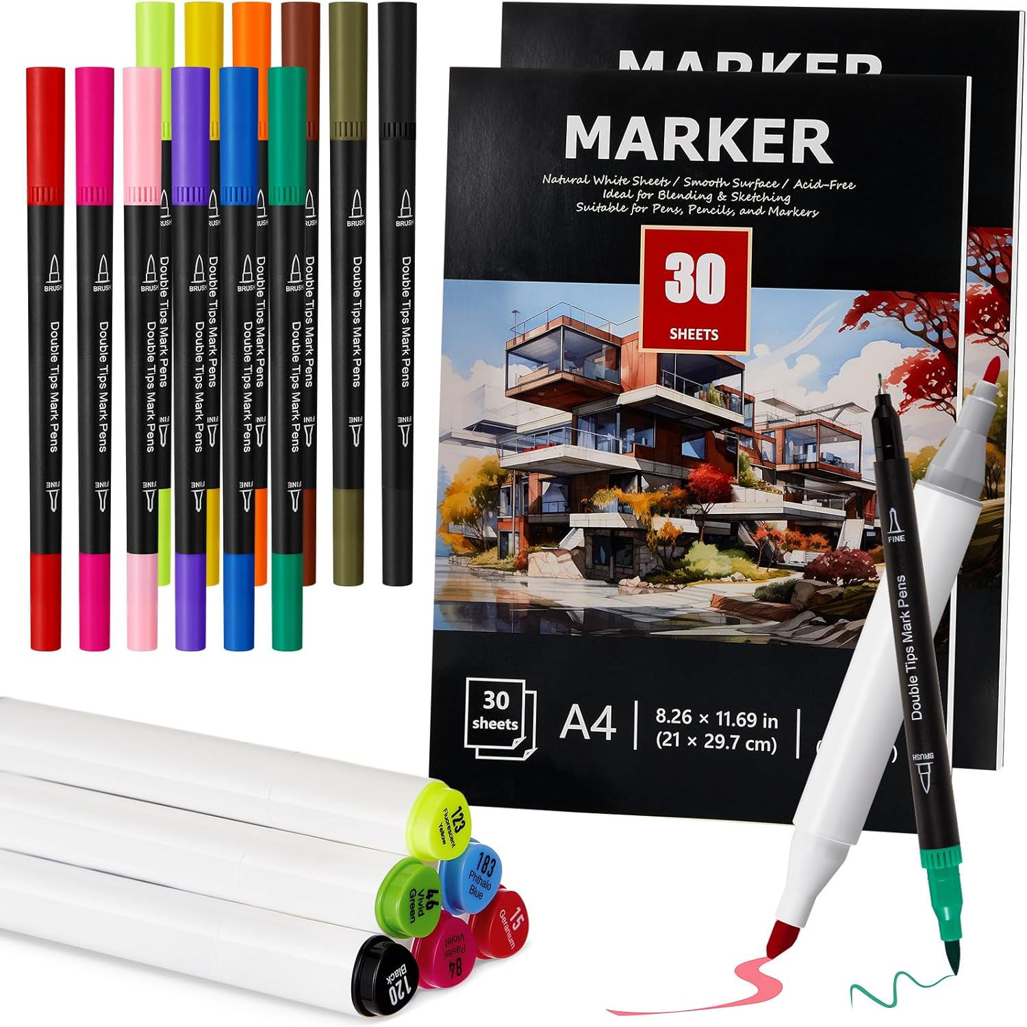 Amazon.com: Sayglossy Marker and Sketchbook Drawing Set 60 Sheet ...