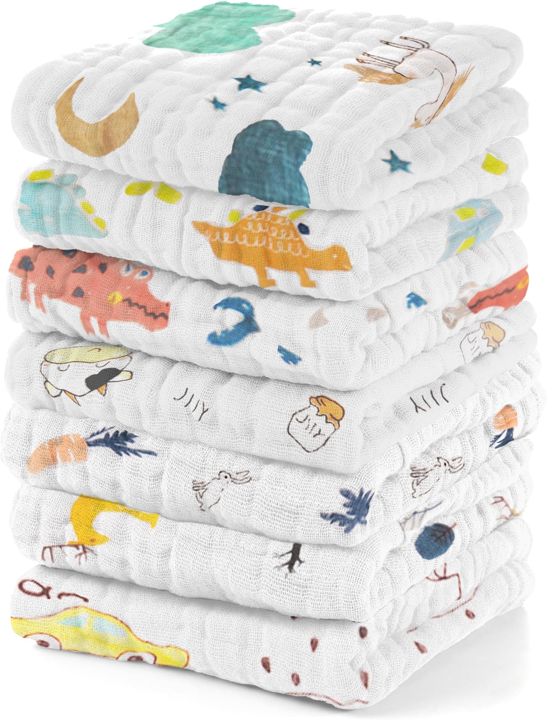 Amazon.com: EMSAAG Muslin Pattern Baby Washcloths Pack of 7 - Absorbent ...