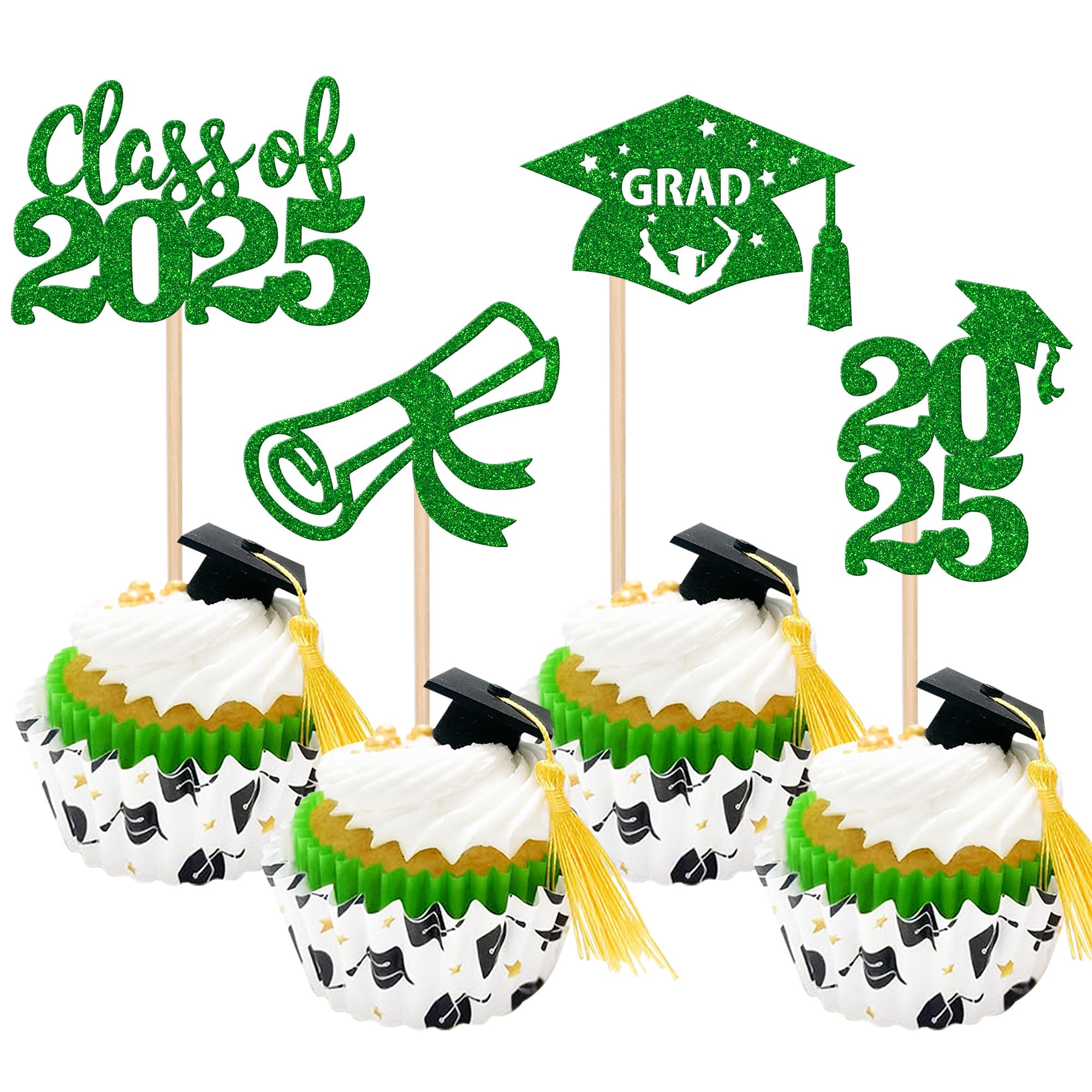 Amazon.com: 24 PCS 2025 Graduation Cupcake Toppers Glitter Class of ...