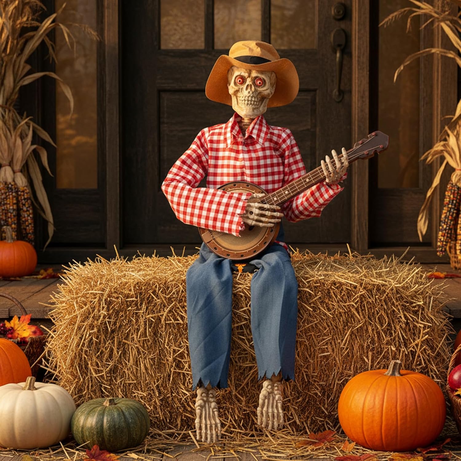 Amazon.com: 39" Fall Thanksgiving Banjo Playing Skeletons - Animated ...