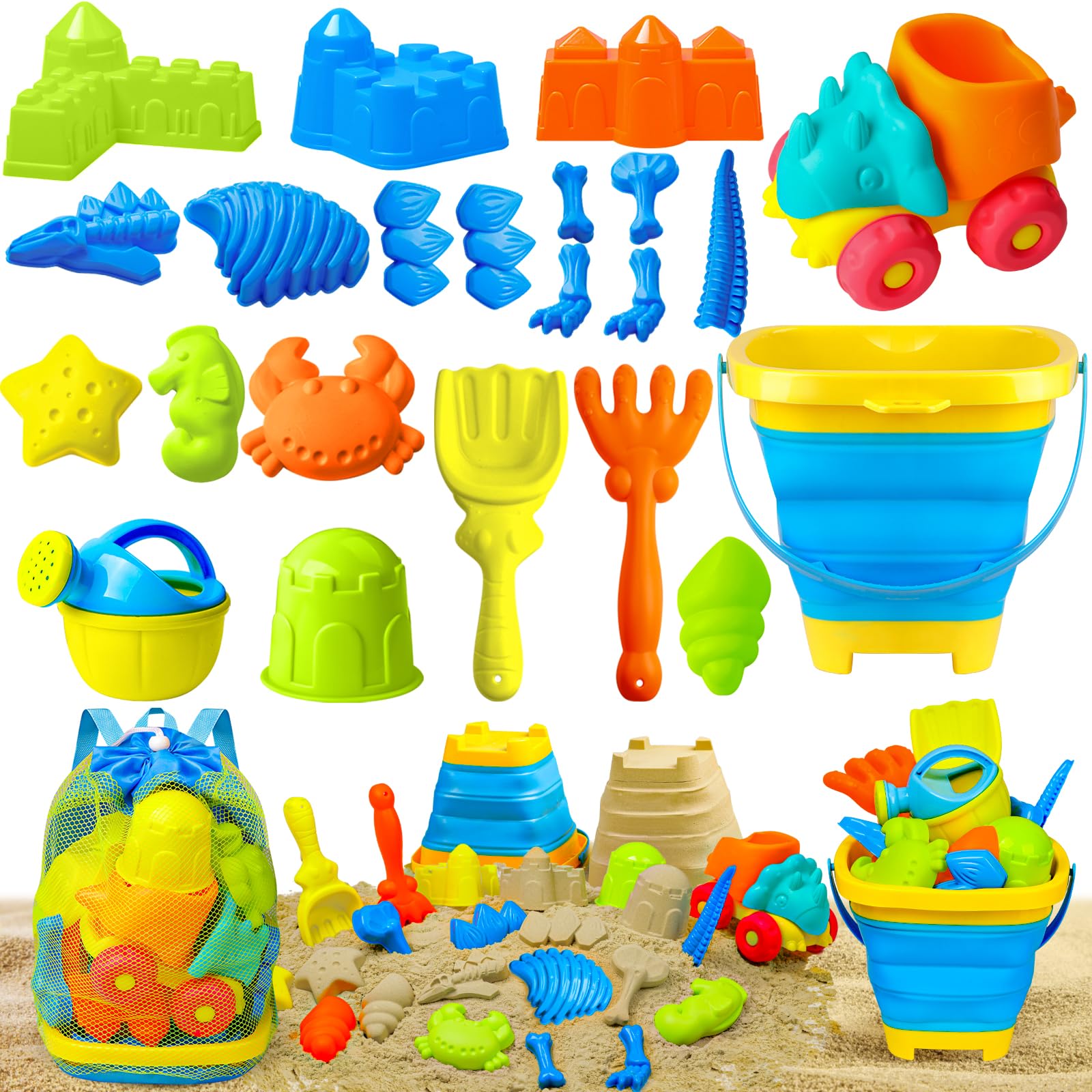 Amazon.com: STOPKLAS Beach Sand Toys with Mesh Bag for Toddlers Kids ...