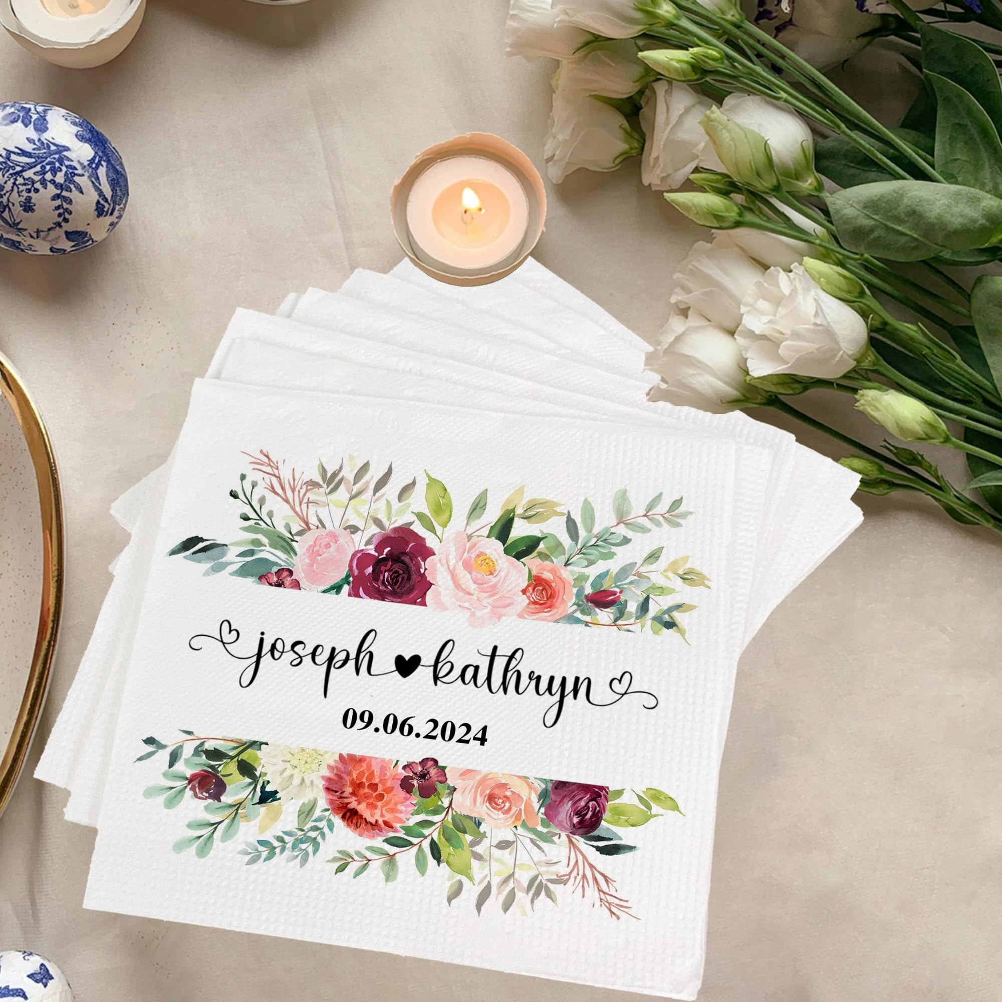 Amazon.com | Personalized Wedding Napkins, Personalized Heart Connected ...