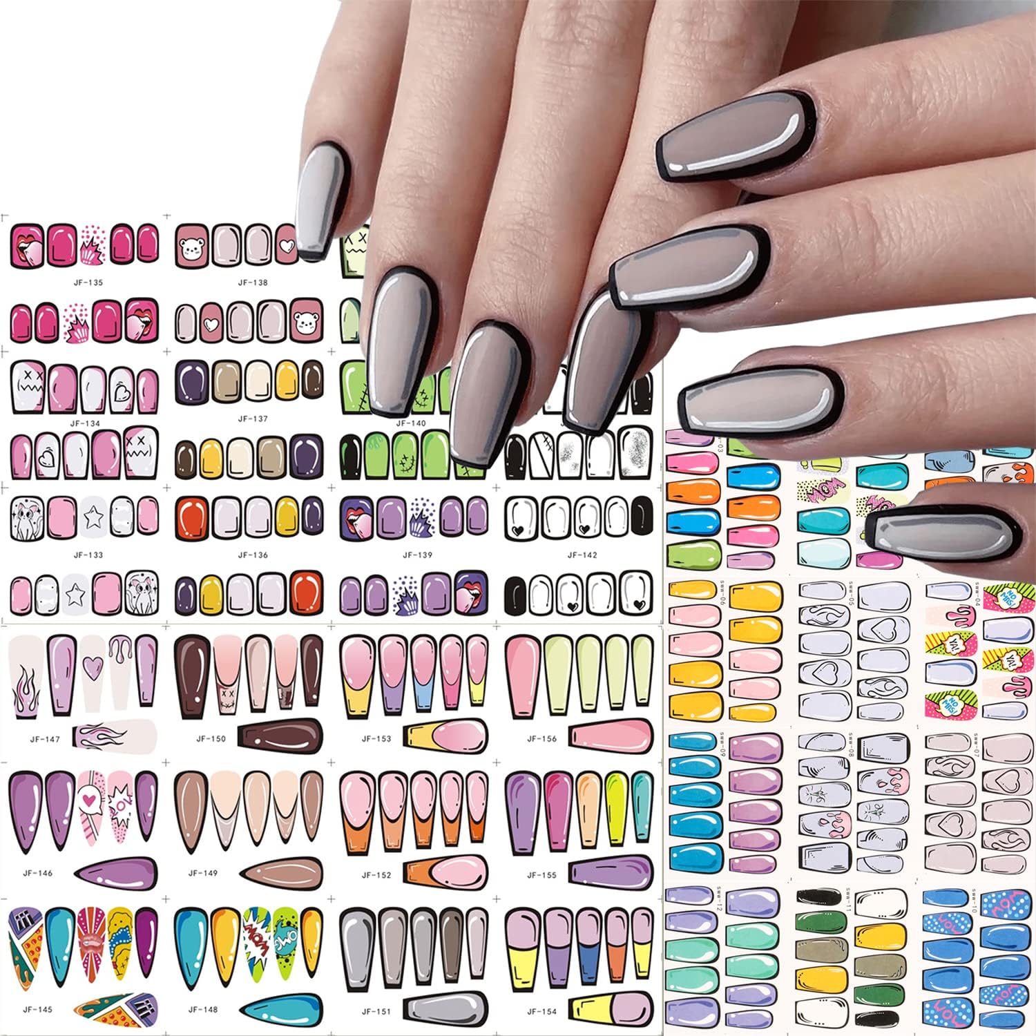 Amazon.com: 36Pcs French Tip Nail Stickers Decals Colour Cartoon ...