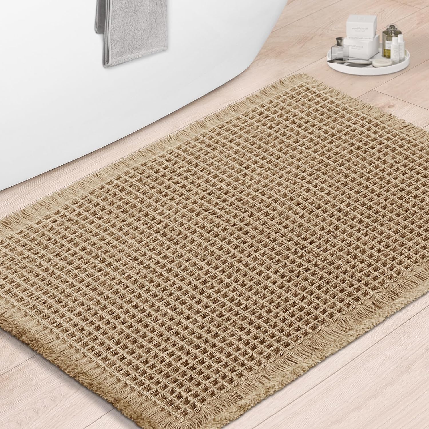 Amazon.com: IM HOME Waffle Bath Mat Beige 24"x17", Boho Woven Modern ...