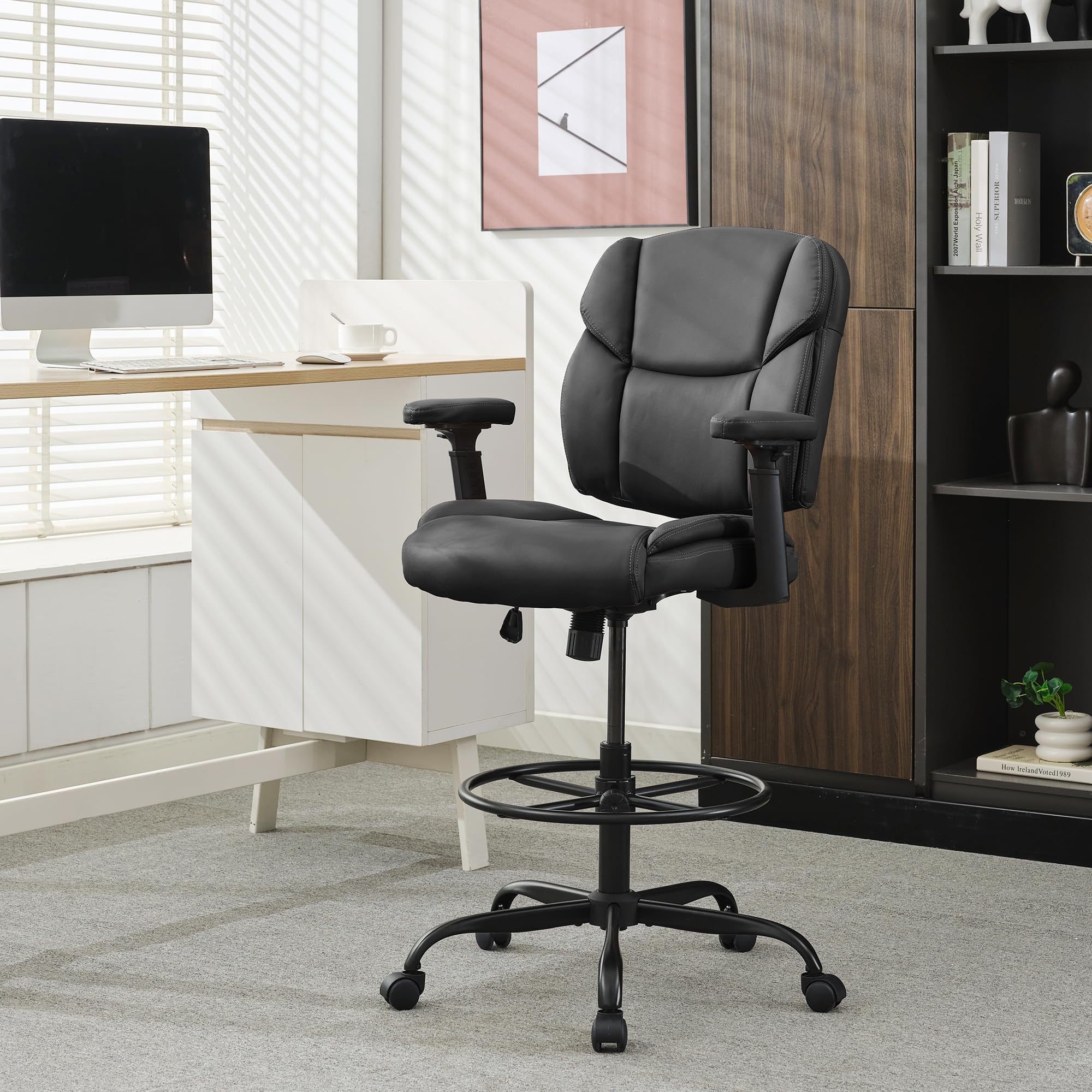 Amazon.com: Okeysen Drafting Chair Standing Desk Chair, 500 LBS Leather ...