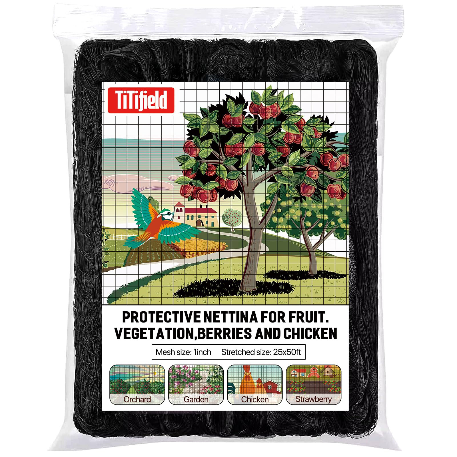 Amazon.com : TiTifield Bird Netting 25’ x 50’ Poultry Netting with 1” Square Mesh for Chicken ...