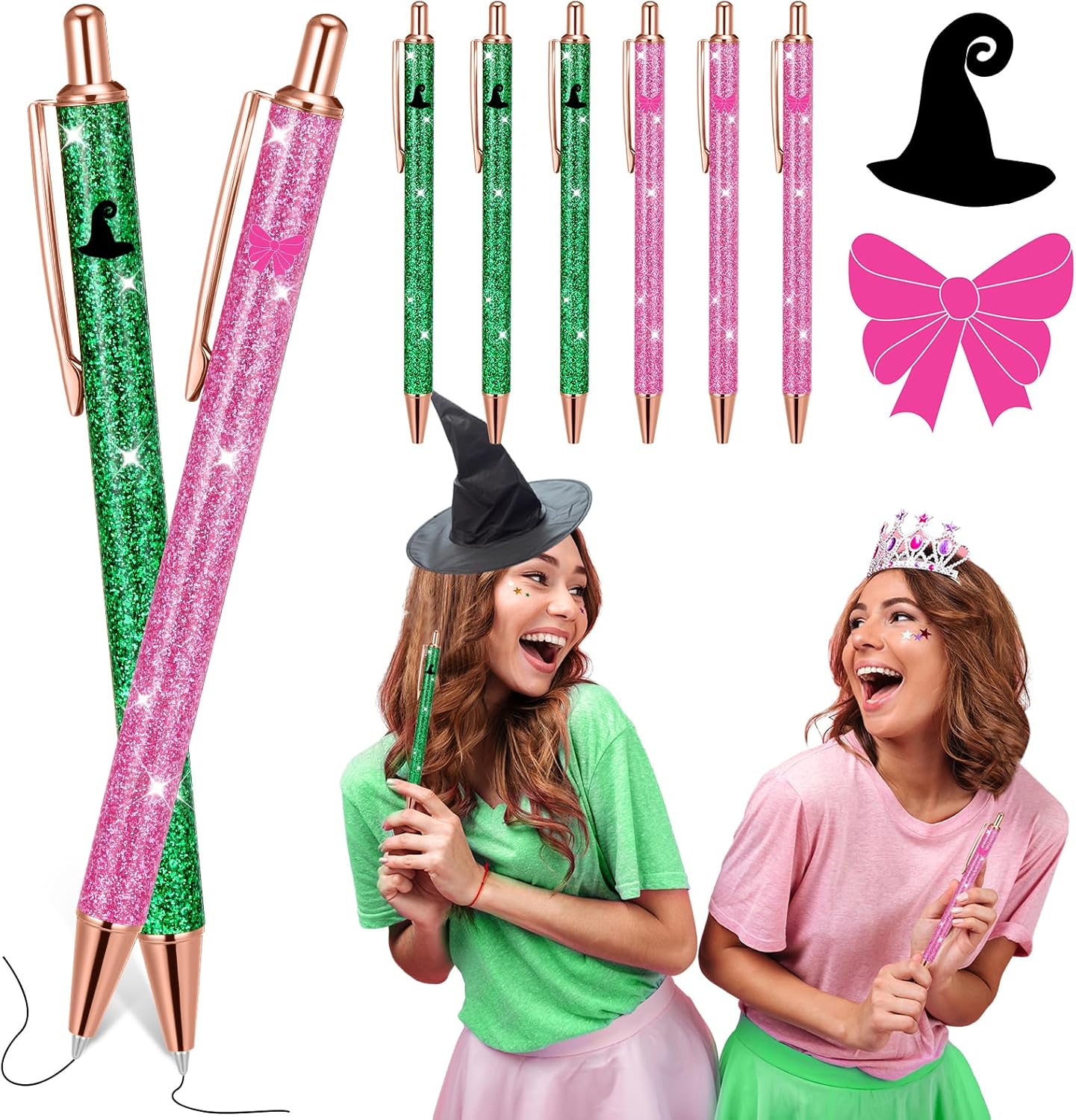 Amazon.com: Yeaqee 6 Pcs Pink Green Glitter Pens Witch Princess Fancy ...