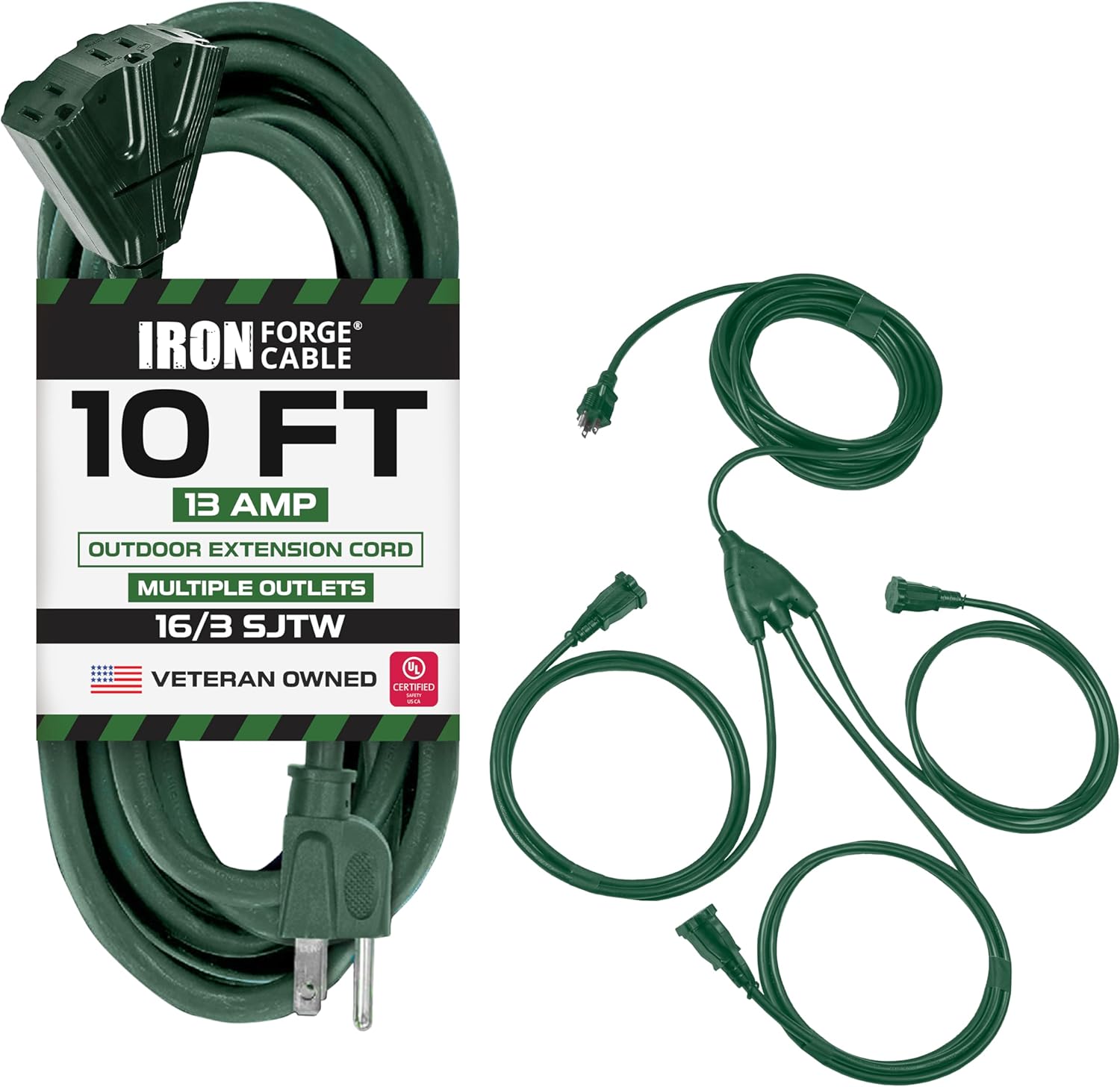 Iron Forge Cable 10 ft Green Extension Cord 3 Outlet with 1 to 3 Cord ...
