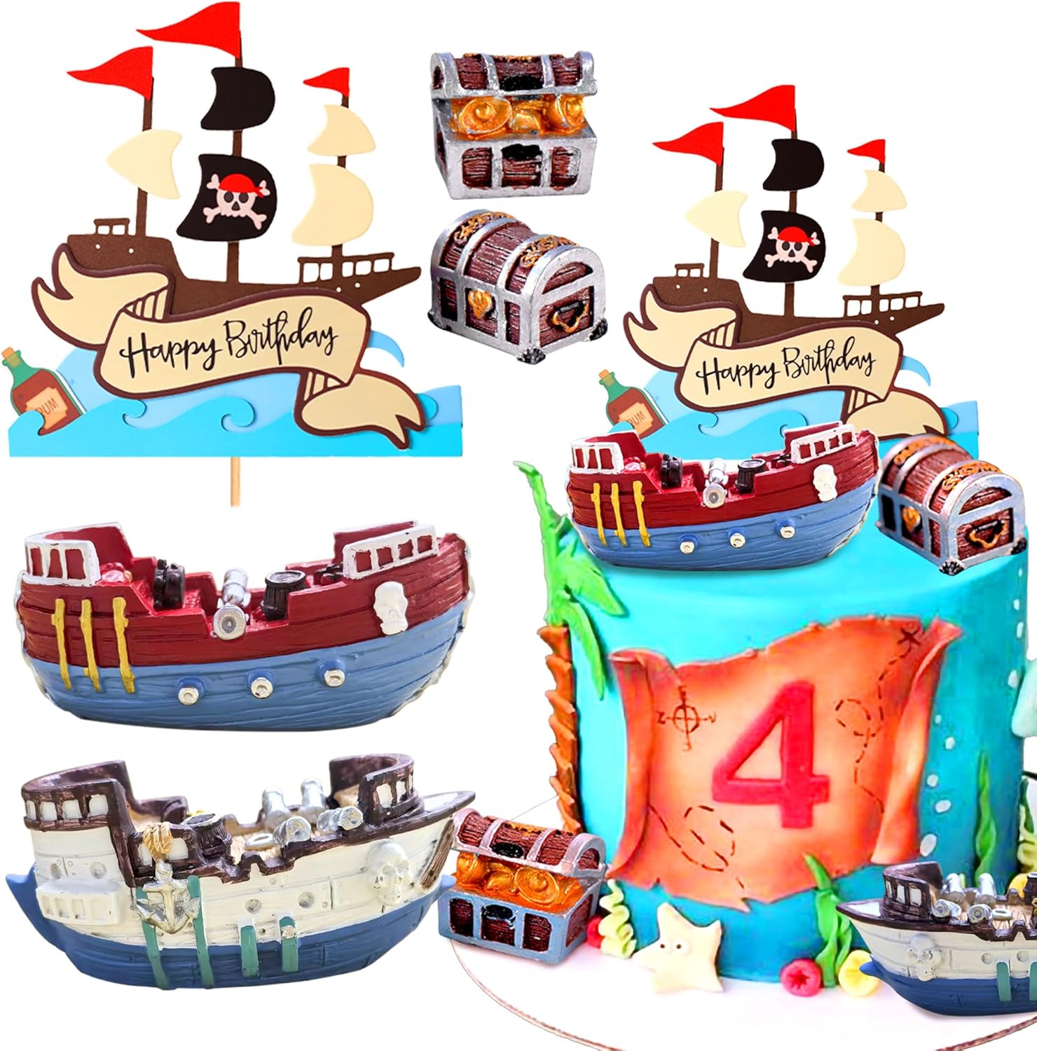 Amazon.com: Pirate Ship Cake Topper Nautical Sailboat Model Decoration ...