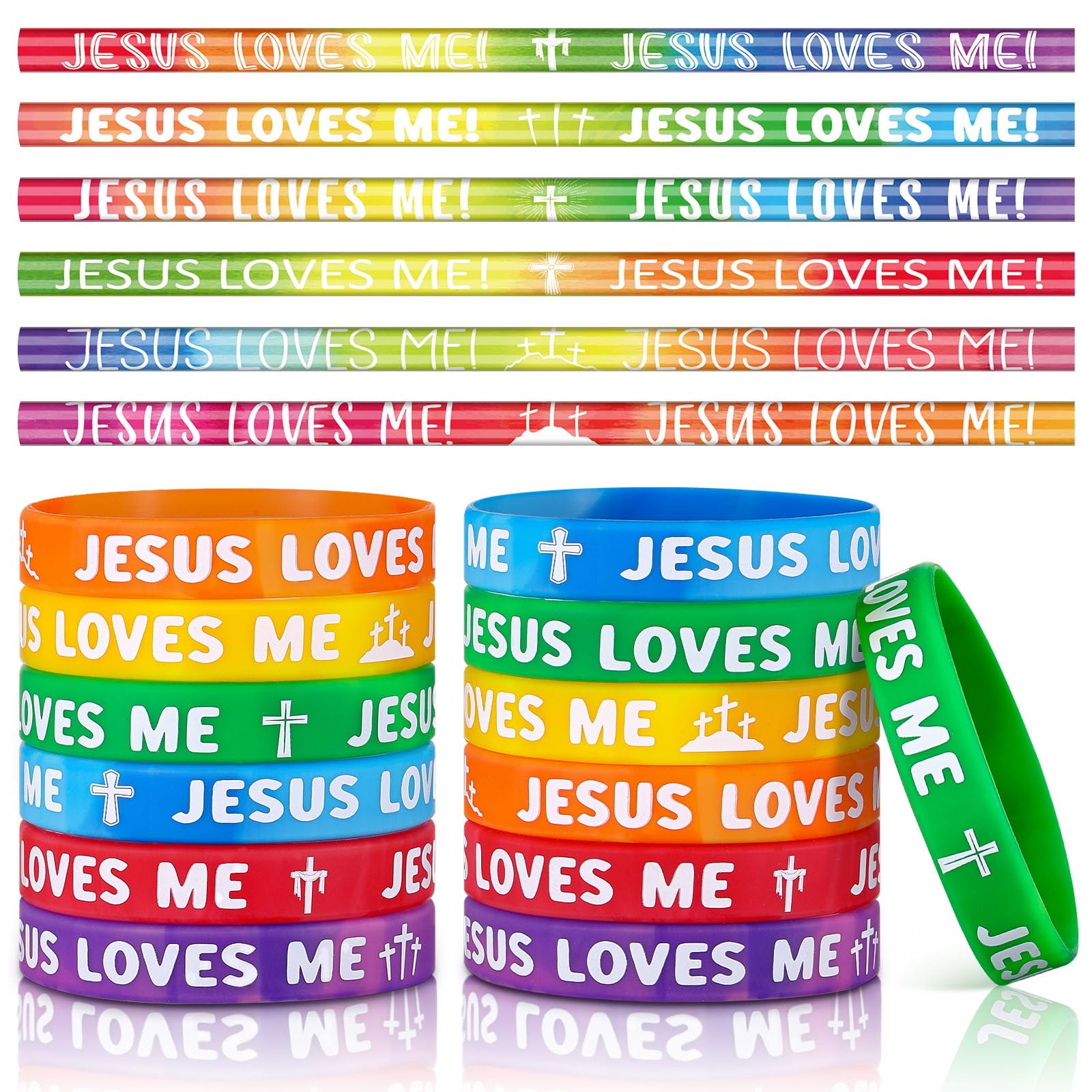 Amazon.com: Zhanmai 48 Pcs/24 Sets Jesus Loves Me Pencils Silicone ...
