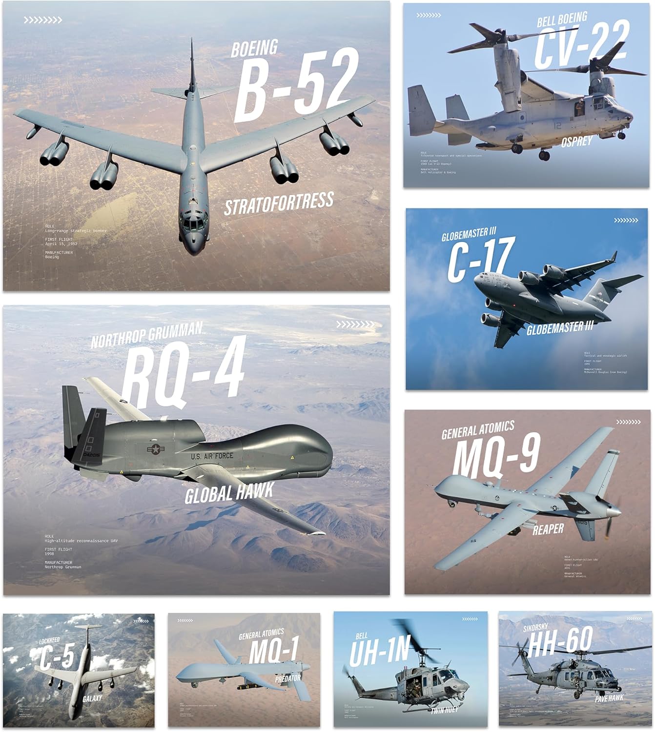 Amazon.com: Wallbuddy Modern Military Aircraft Set of 9 Posters ...