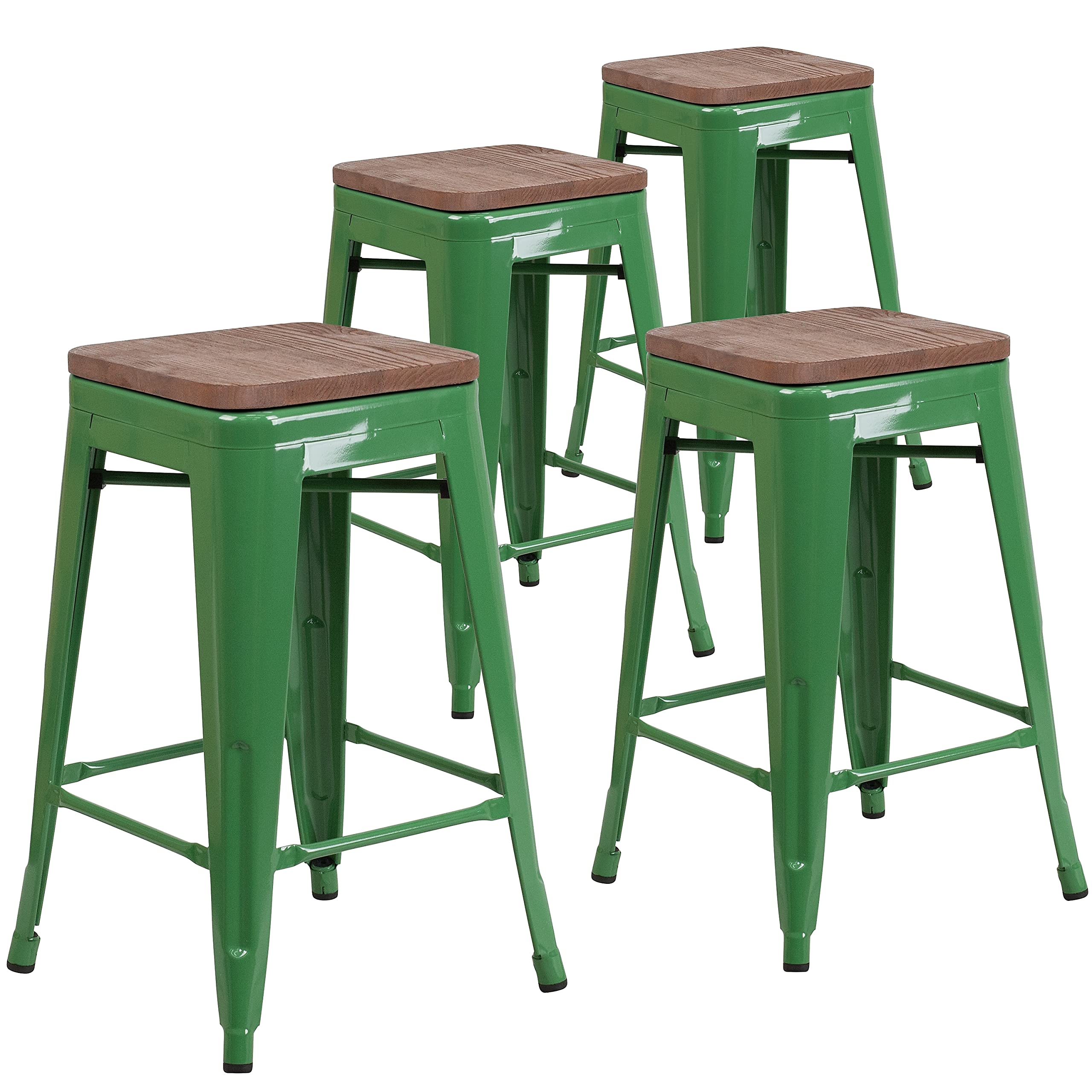 Amazon.com: Flash Furniture Lily 4 Pk. 24" High Backless Green Metal ...