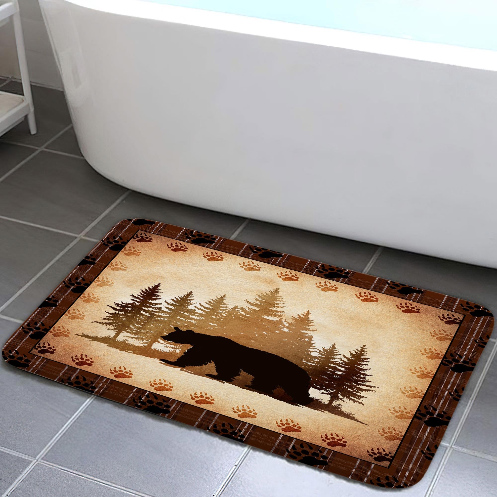 Amazon.com: Rustic Cabin Lodge Bear Bath Rugs for Bathroom, Forest ...