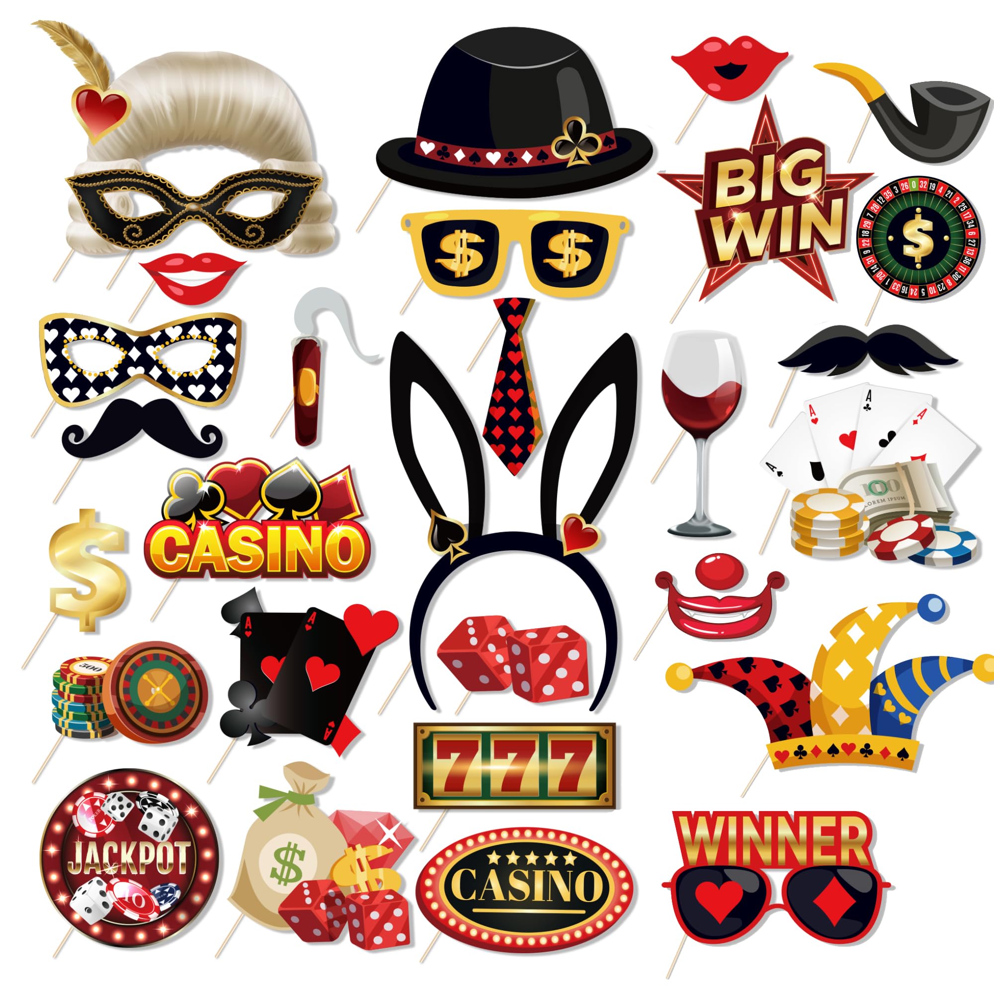 30 Pieces Casino Photo Props - Casino Themed Party Decoration, Funny ...