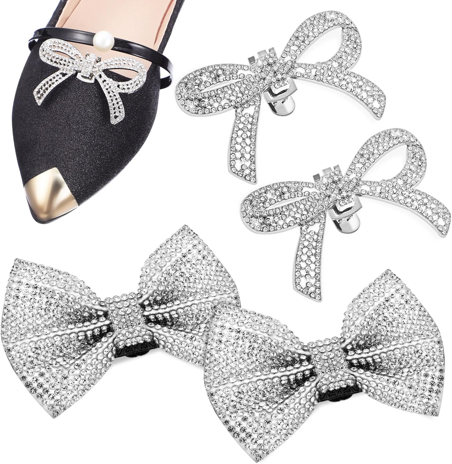 Amazon.com: PACKOVE Bow Shoe Clips Rhinestone Shoe Clips Crystal Shoe ...
