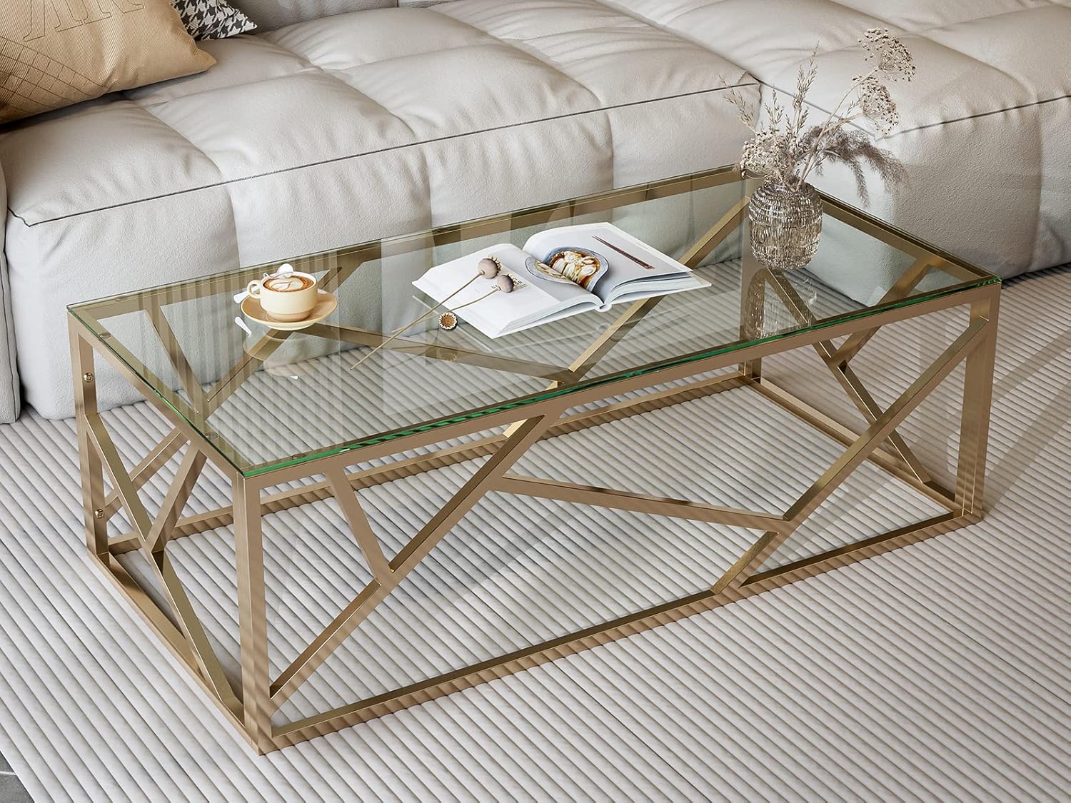 Amazon.com: IKIFLY Gold Glass Coffee Table, Modern Coffee Tablefor ...