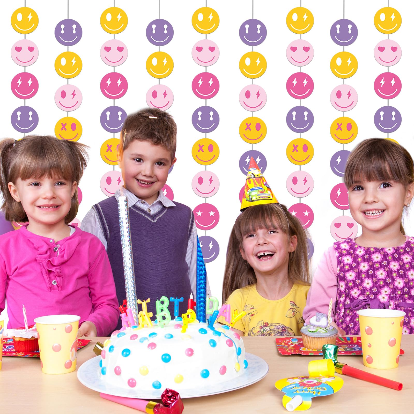 Snapklik.com : 12 PCS Preppy Birthday Banners Pink Happy Face Hanging ...