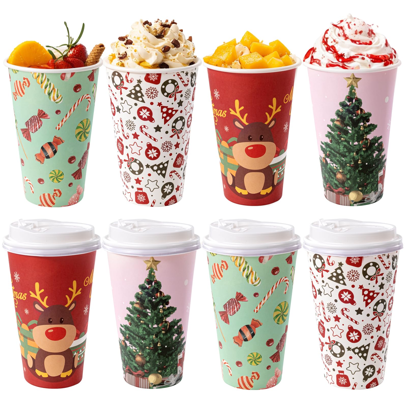 Amazon.com: Nervure 100 Pack Christmas Coffee Cups - 16oz Christmas ...