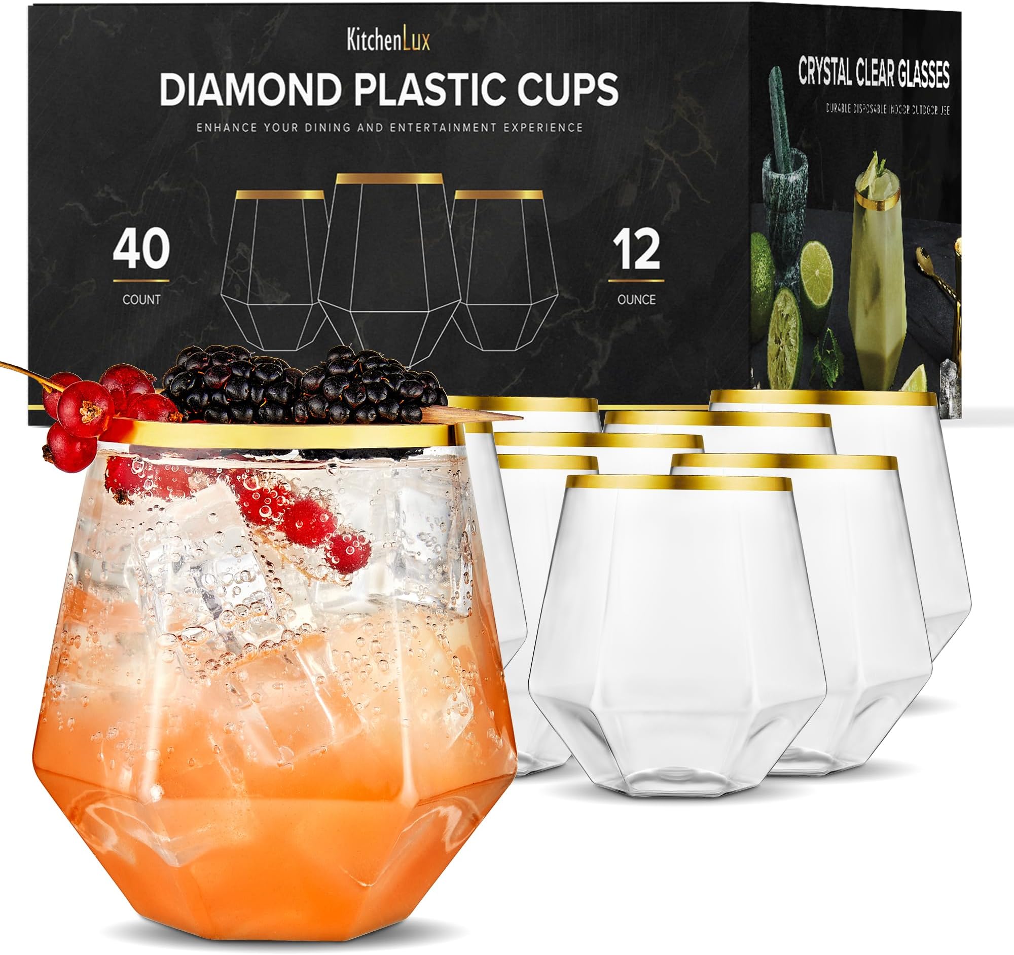 Amazon.com | Kitchen Lux 40 Pack Diamond Wine Glasses - Elegant ...