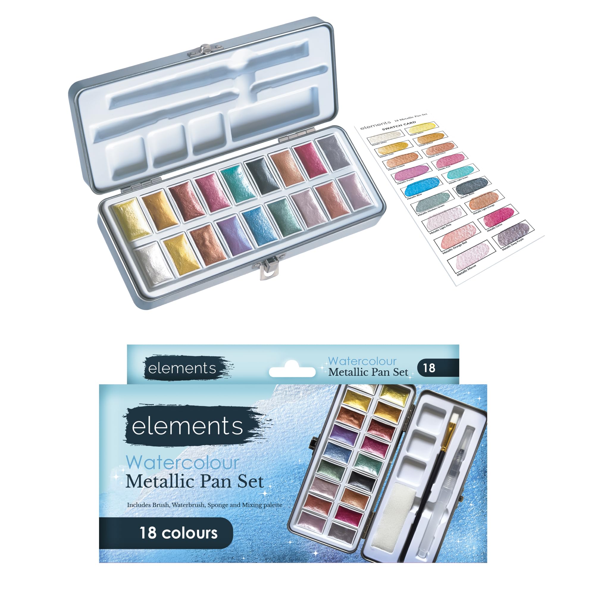 Elements Metallic Watercolour Paint Set - 18 metallic Watercolour ...