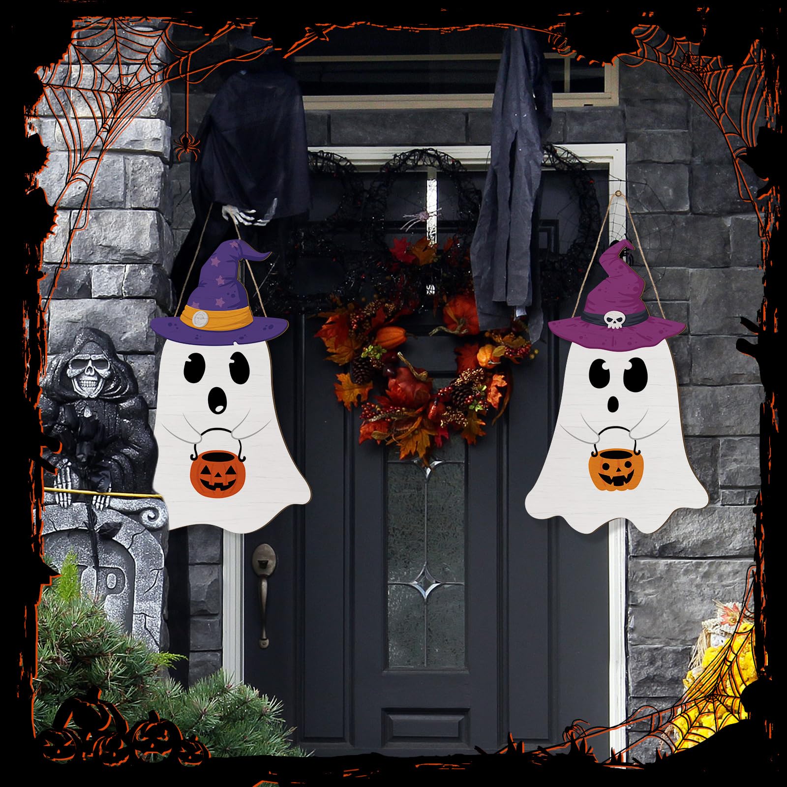 Snapklik.com : 2 Pcs Halloween Welcome Sign 23 Inches Ghost Door ...