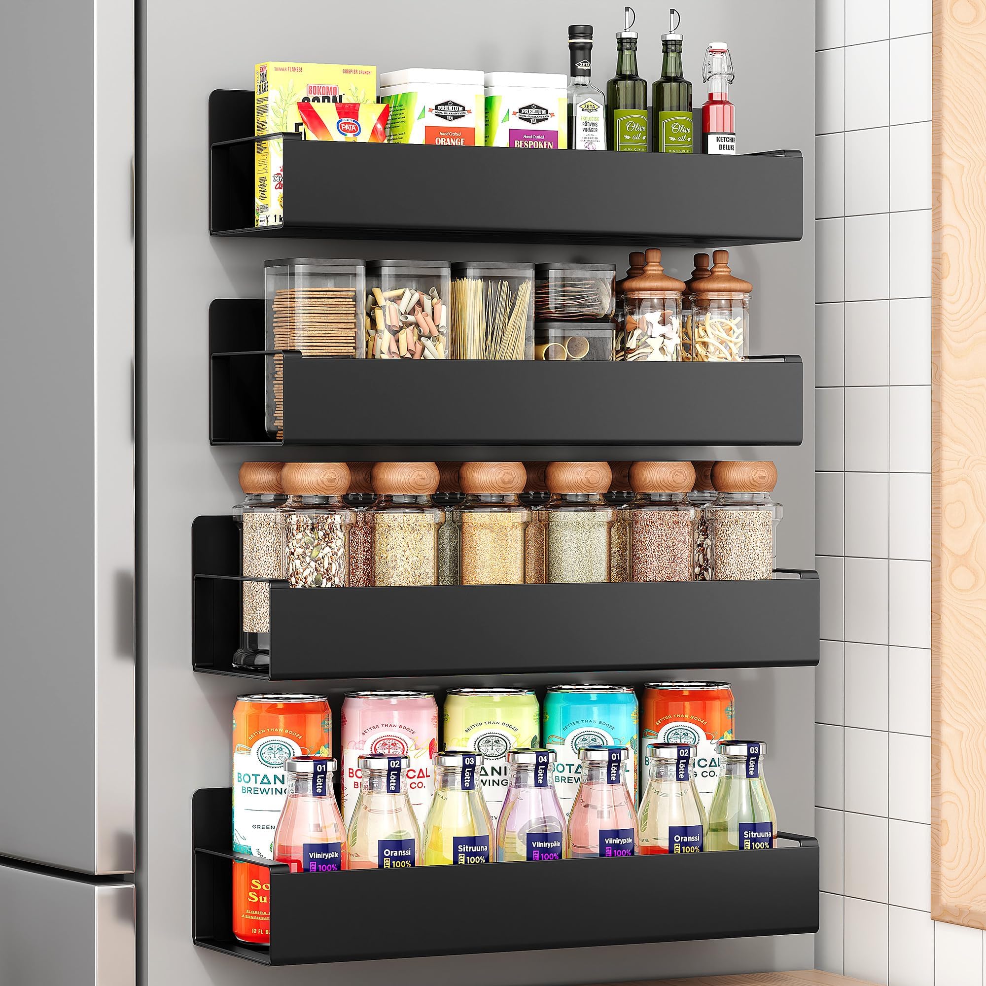 Amazon.com: Bridgify Magnetic Spice Rack for Refrigerator, Black Metal ...