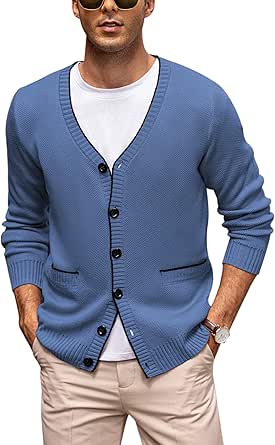 Amazon.com: COOFANDY Men's V Neck Cardigan Sweater Casual Lightweight ...
