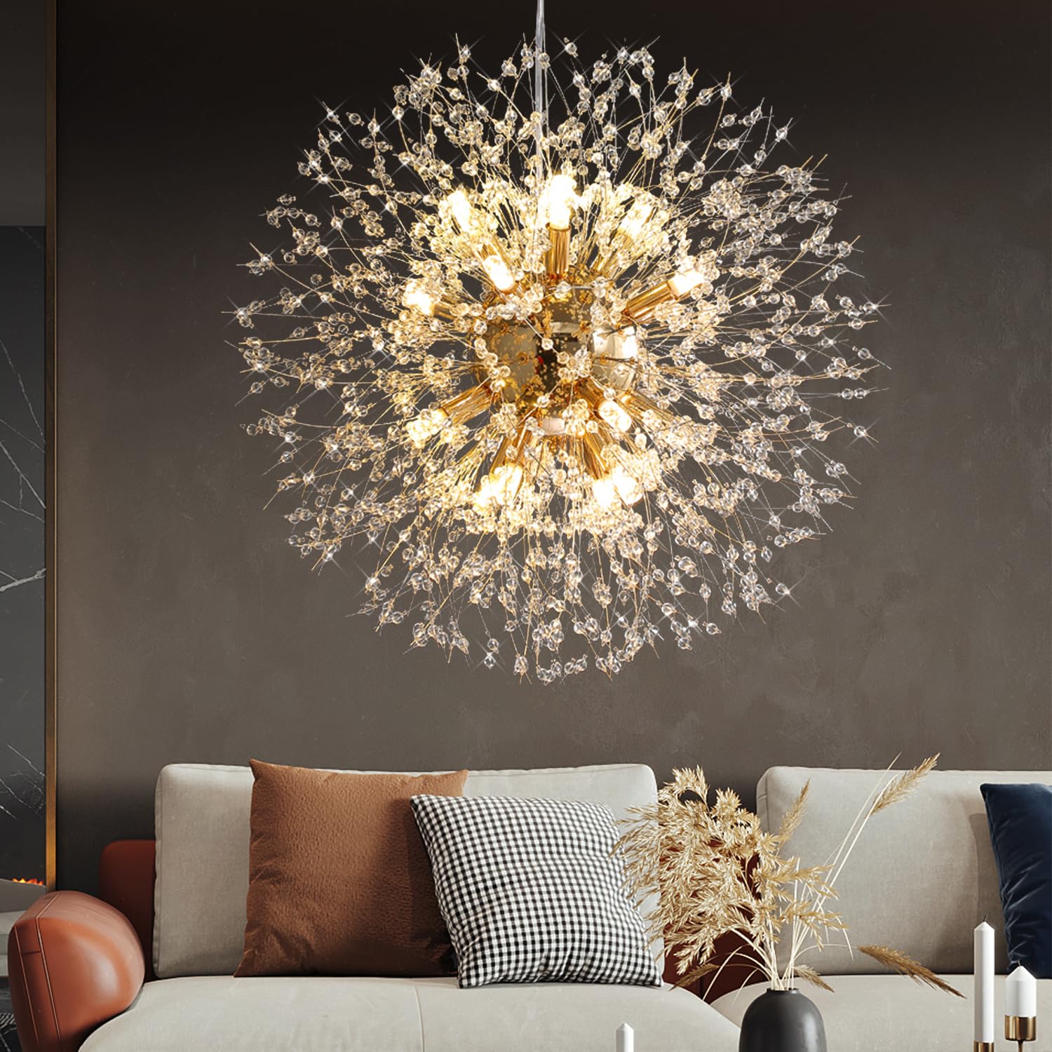 JUHOM Crystal Chandelier, Firework Modern Beaded Chandeliers, Dandelion ...