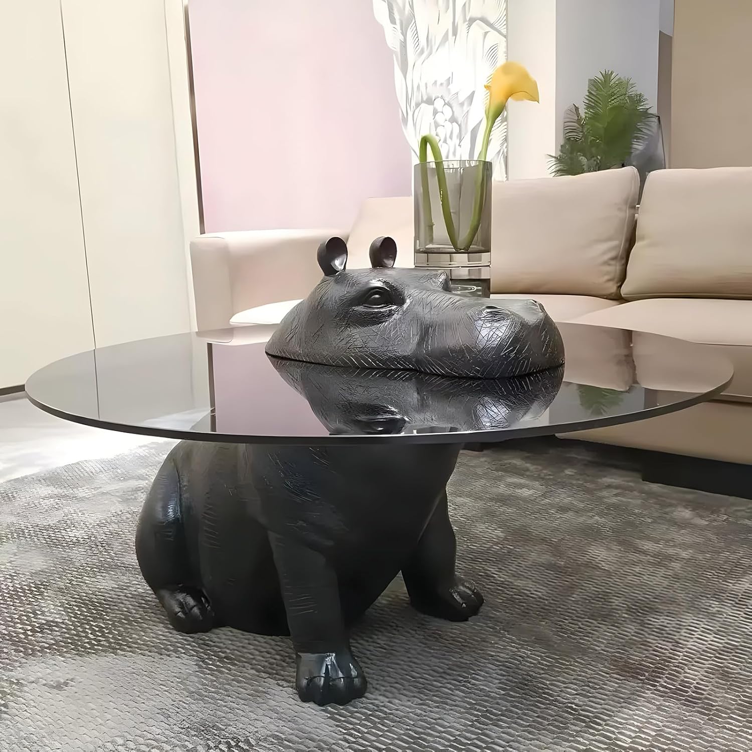 Amazon.com: Hippo Coffee Table, Round Tempered Glass Coffee Table ...