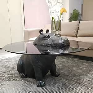 Amazon.com: Hippo Coffee Table, Round Tempered Glass Coffee Table ...