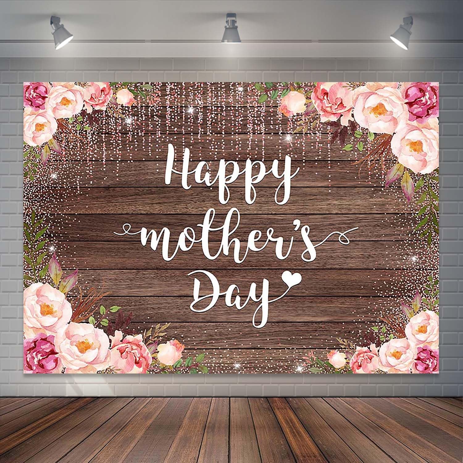 Amazon.com : Joliaco Rustic Wood Mothers Day Backdrop Watercolor Floral ...