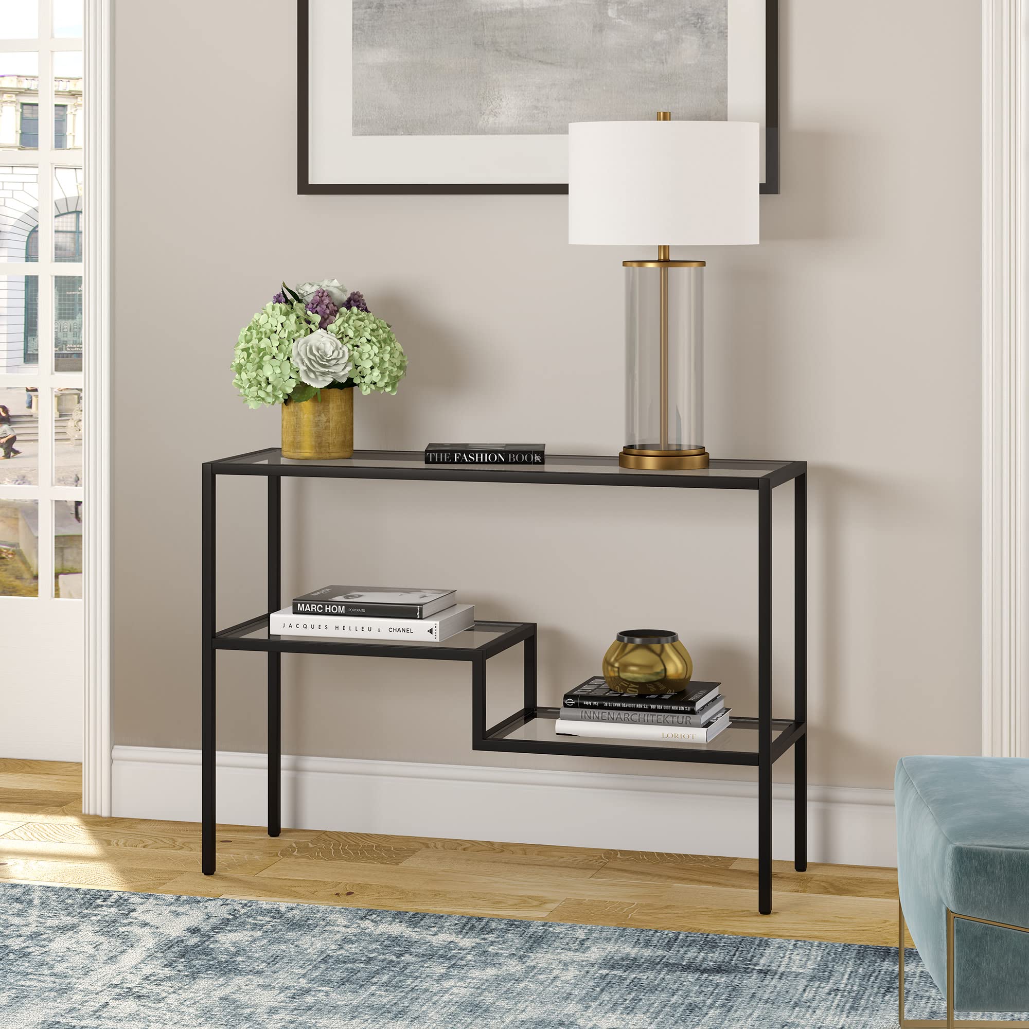 Henn&Hart 42" Wide Rectangular Console Table in Blackened Bronze ...
