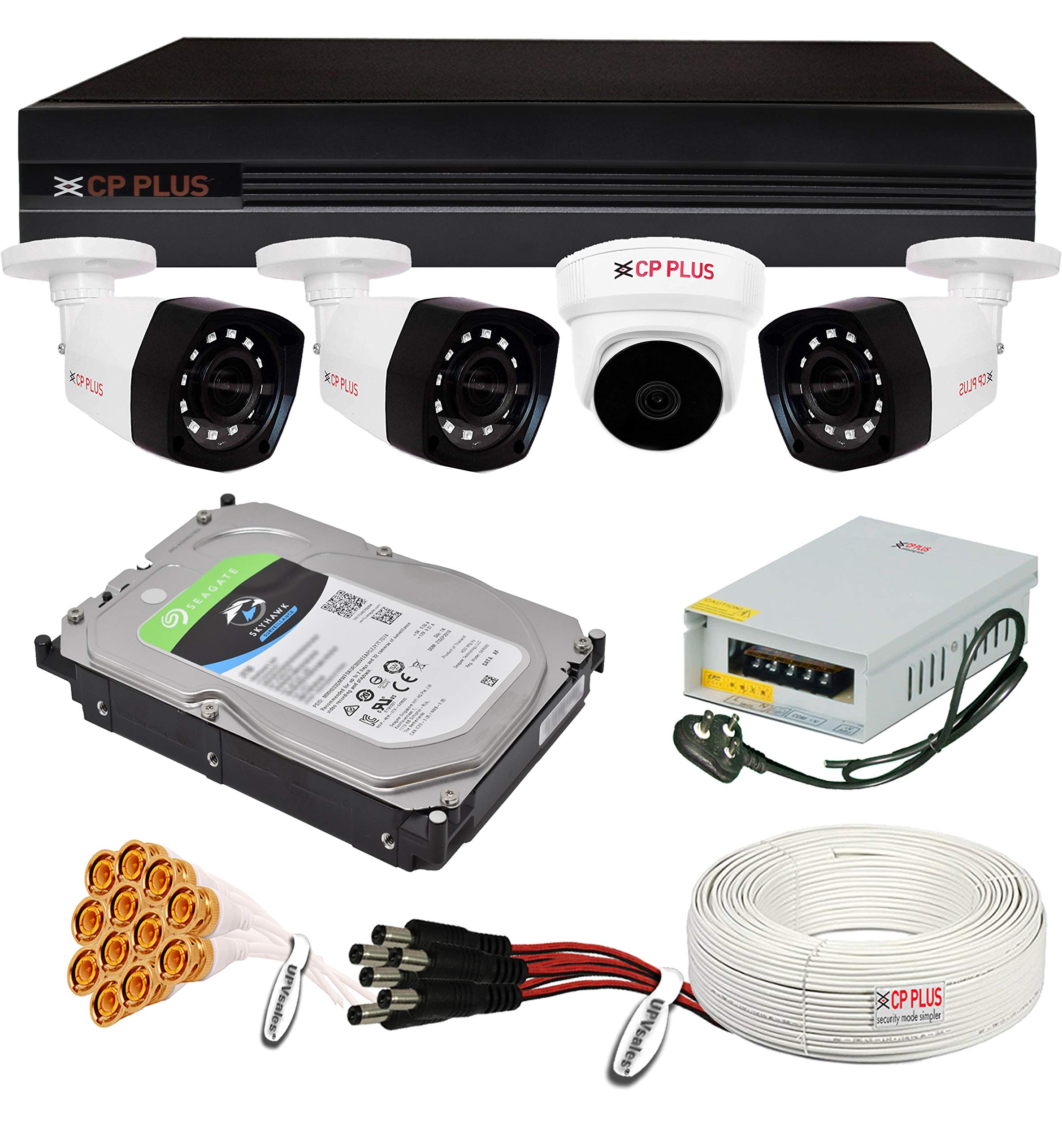 CP PLUS Wired 5MP, H.265+, 4Camera Combo Kit with (4Ch DVR, Dome 3 ...