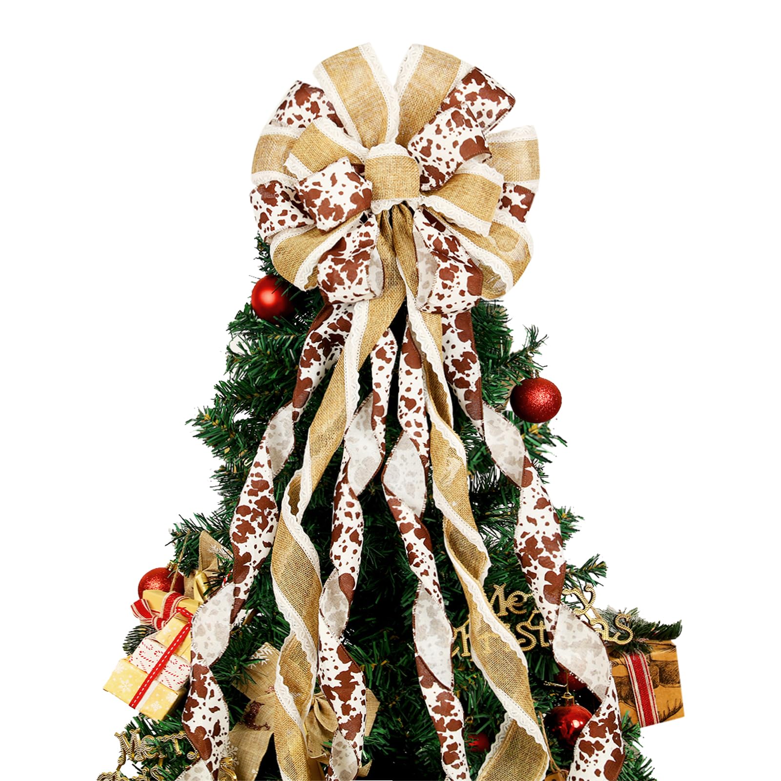 Amazon.com: Fangleland Cow Print Christmas Tree Bow, Cow Large Brown ...