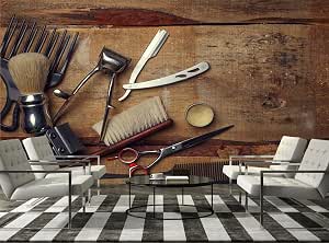 Amazon.com: Vintage Barbershop Tools 3D Mural Wallpaper, Barber Shop ...