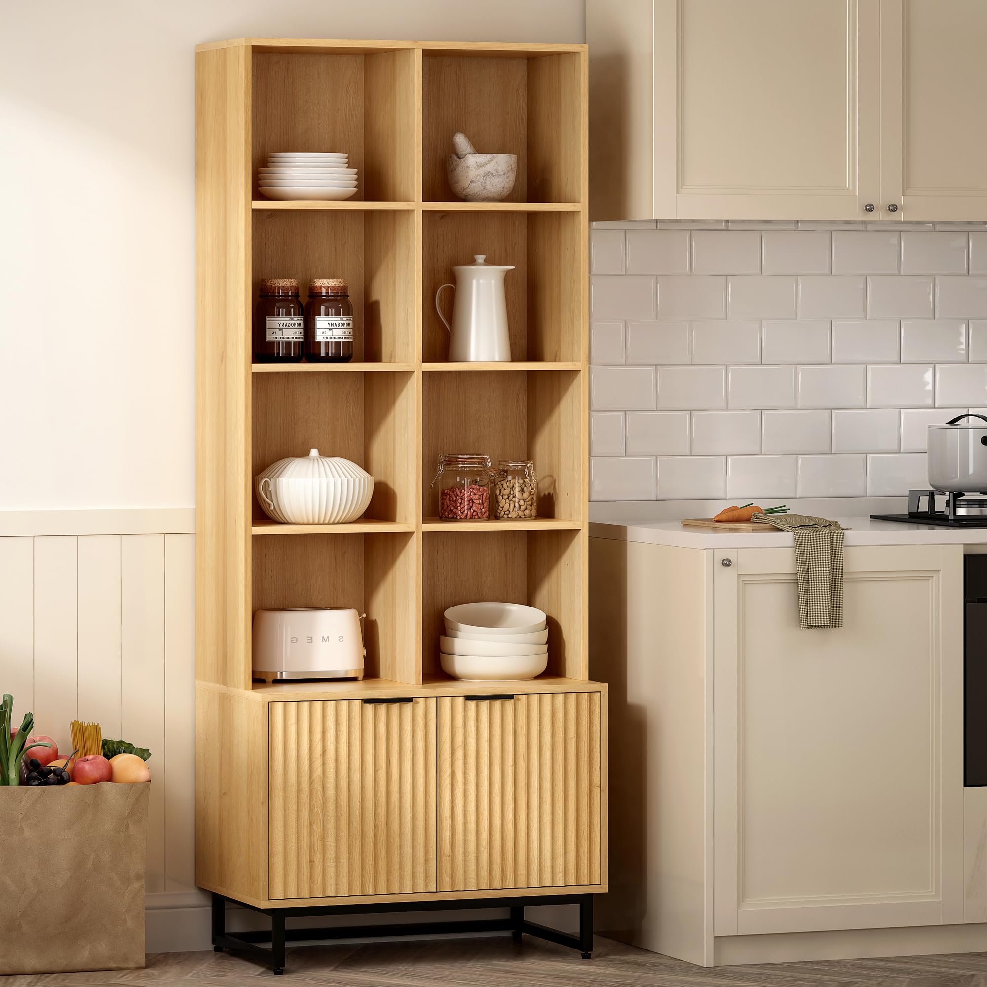 Amazon.com: MoomJiee Fluted Bookshelf with Doors, 71'' Tall Bookcase 6 ...