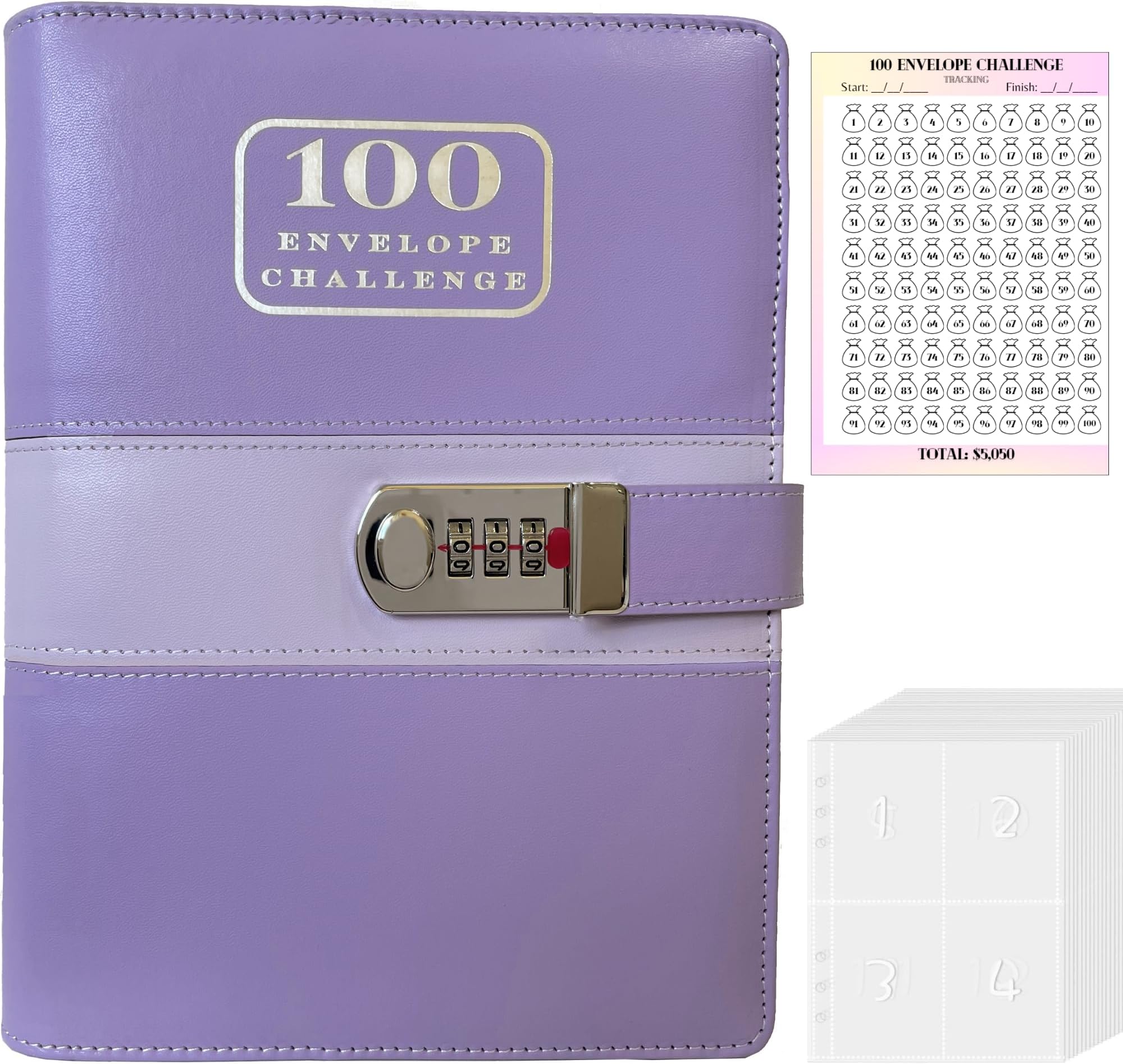Amazon.com : 100 Envelopes Money Saving Challenge Binder with Code Lock ...