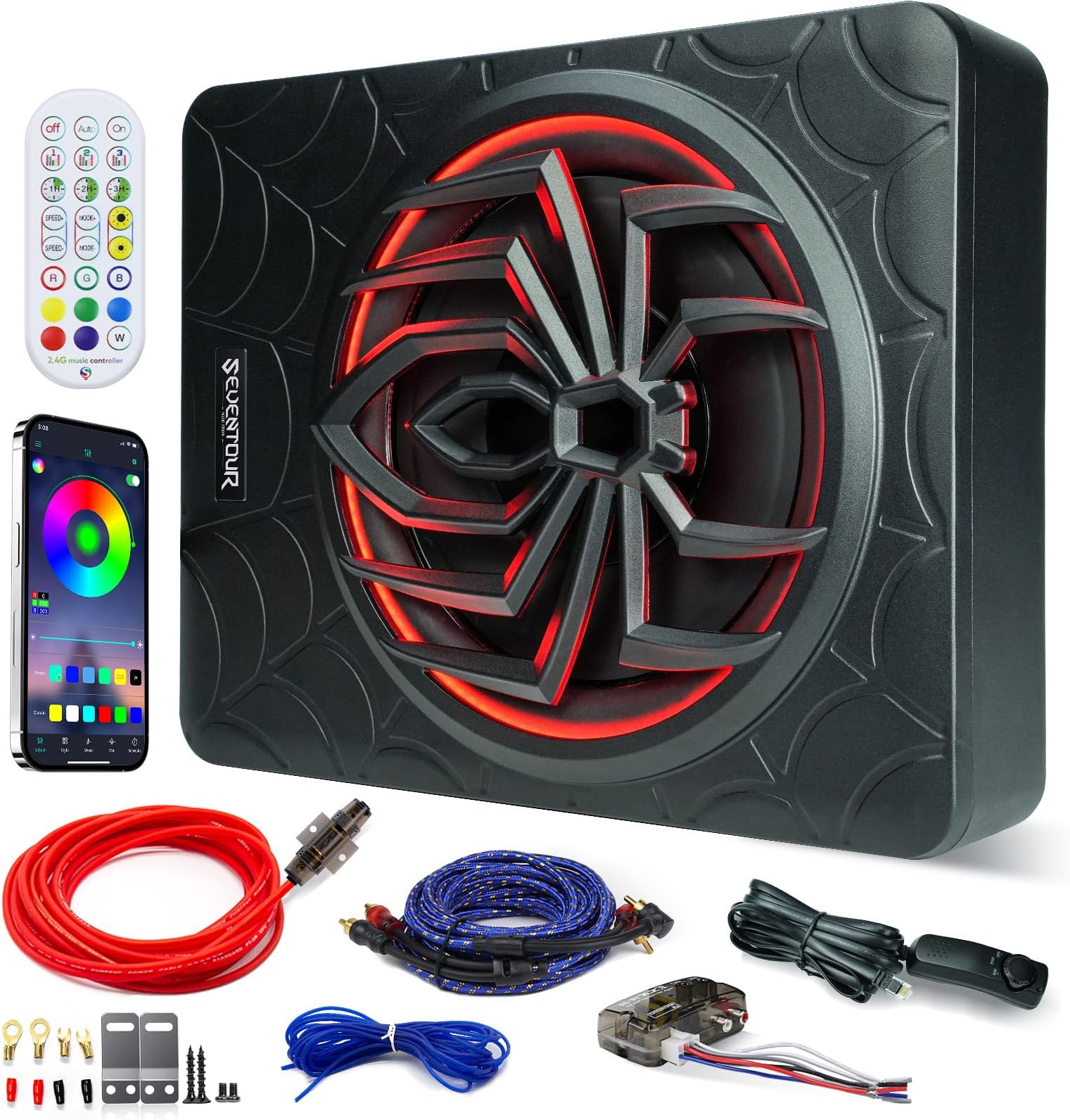 Amazon.com: Seventour 10" 1000W Slim Under Seat Powered Car Subwoofer ...