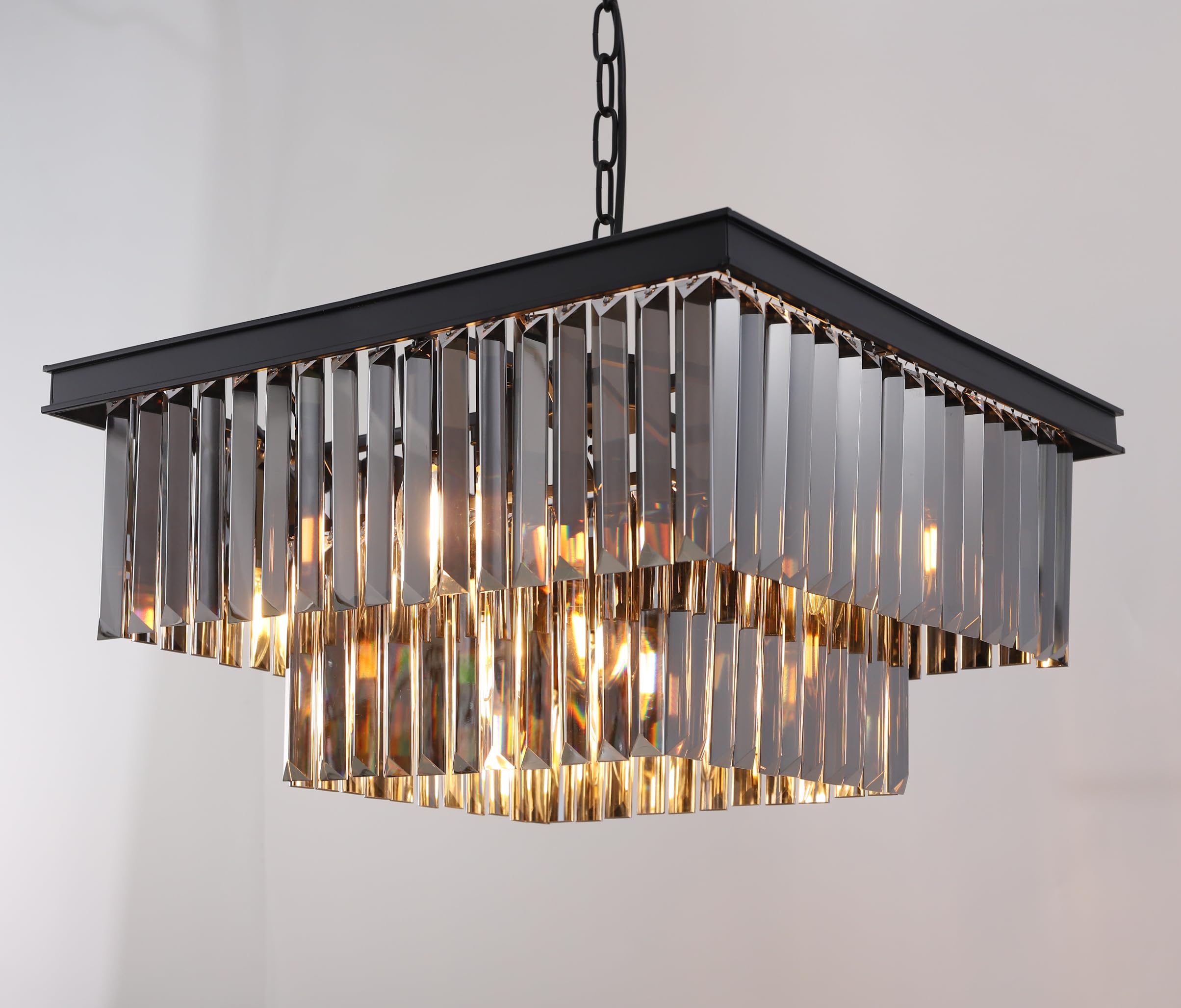 Wellmet Smoke Grey Crystal Chandelier Modern, 9 Lights 2-Tier Odeon ...