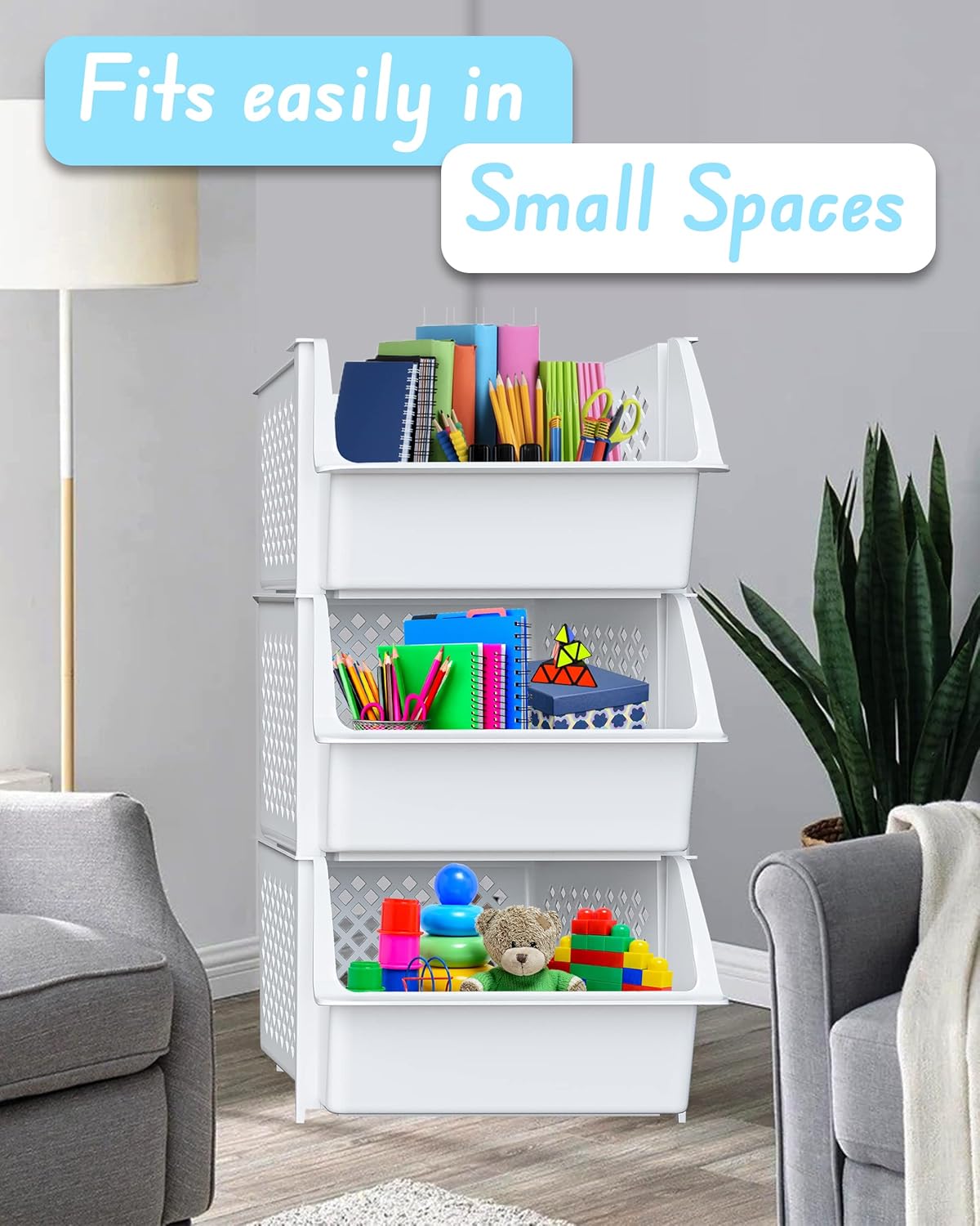 Skywin Paquete de 3 contenedores apilables de plástico blanco para ...