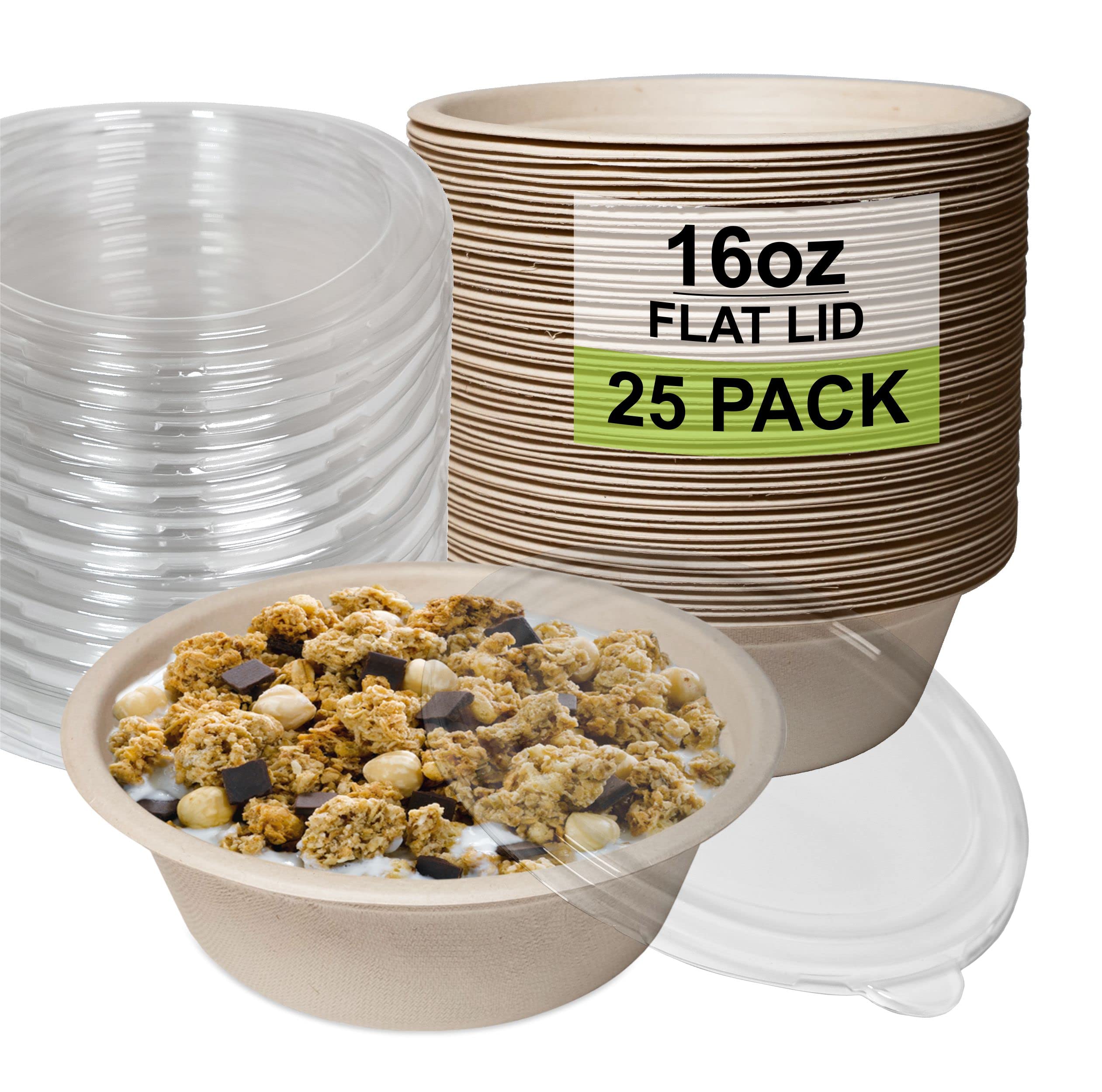 Amazon.com: [25 Pack] 16 oz Compostable Paper Bowls with Lids Heavy ...